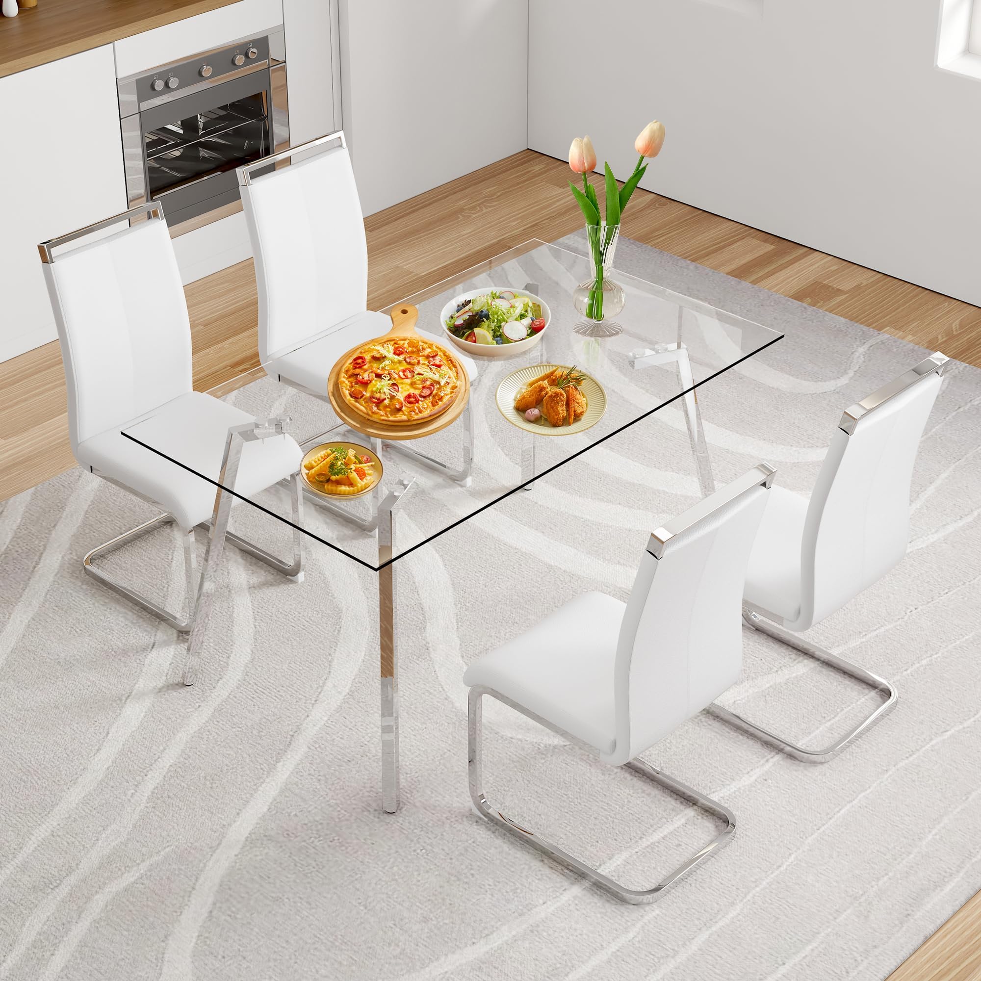 Amazon.com - Ansley&HosHo 7 Pieces Dining Table Set Modern Glass Dining ...