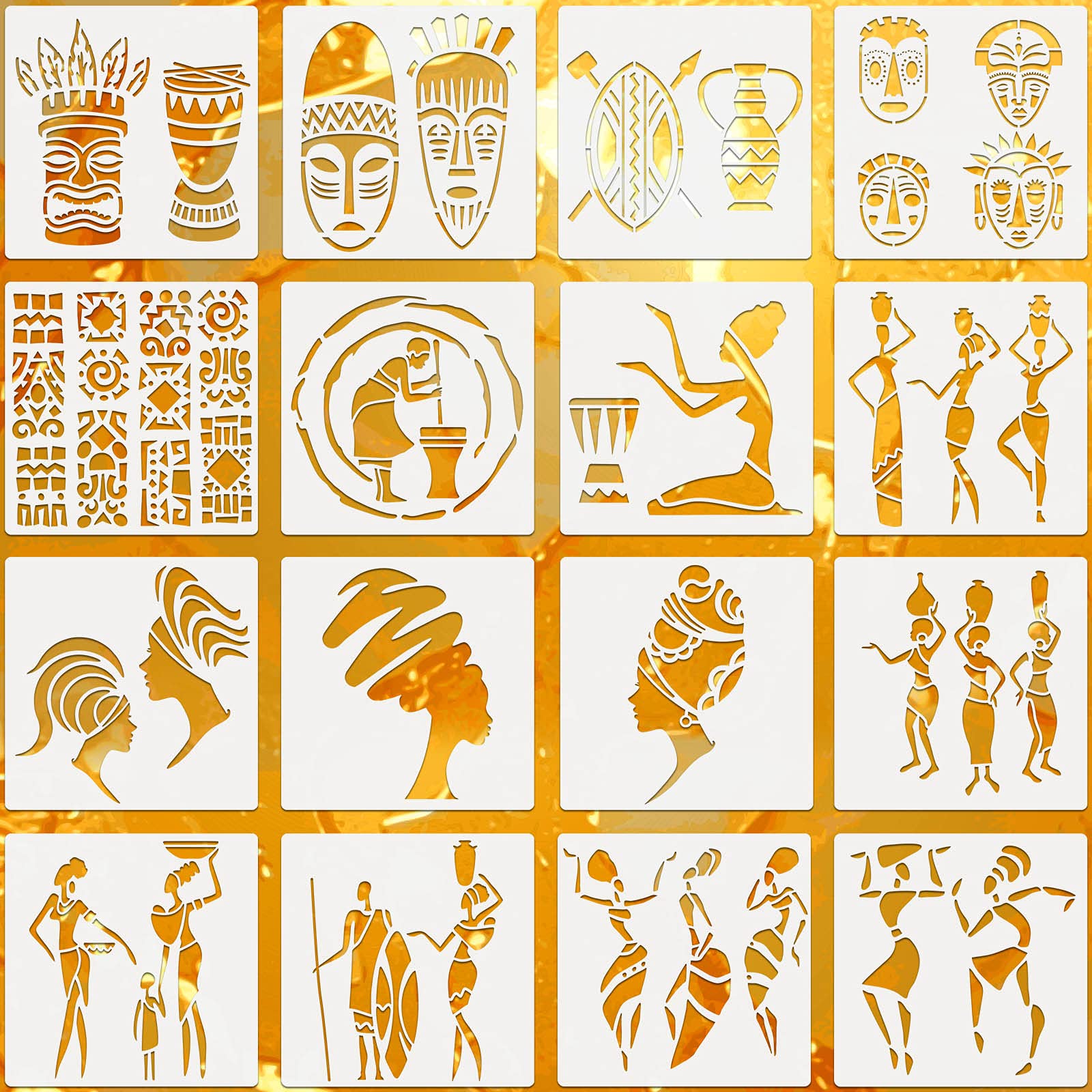 Buy 16 Pieces African Tribal Stencils African Women Dancers Tribal ...