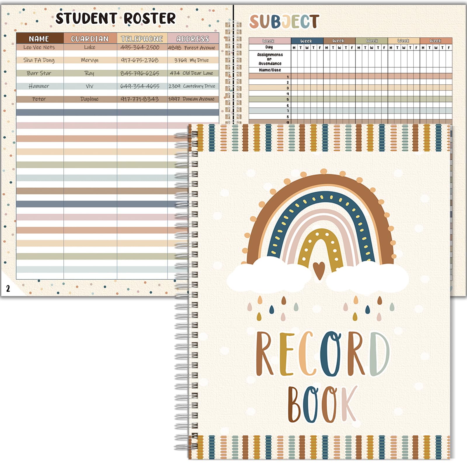 Snapklik.com : Boho Record Book Teacher Class Gradebook Rainbow Spiral ...