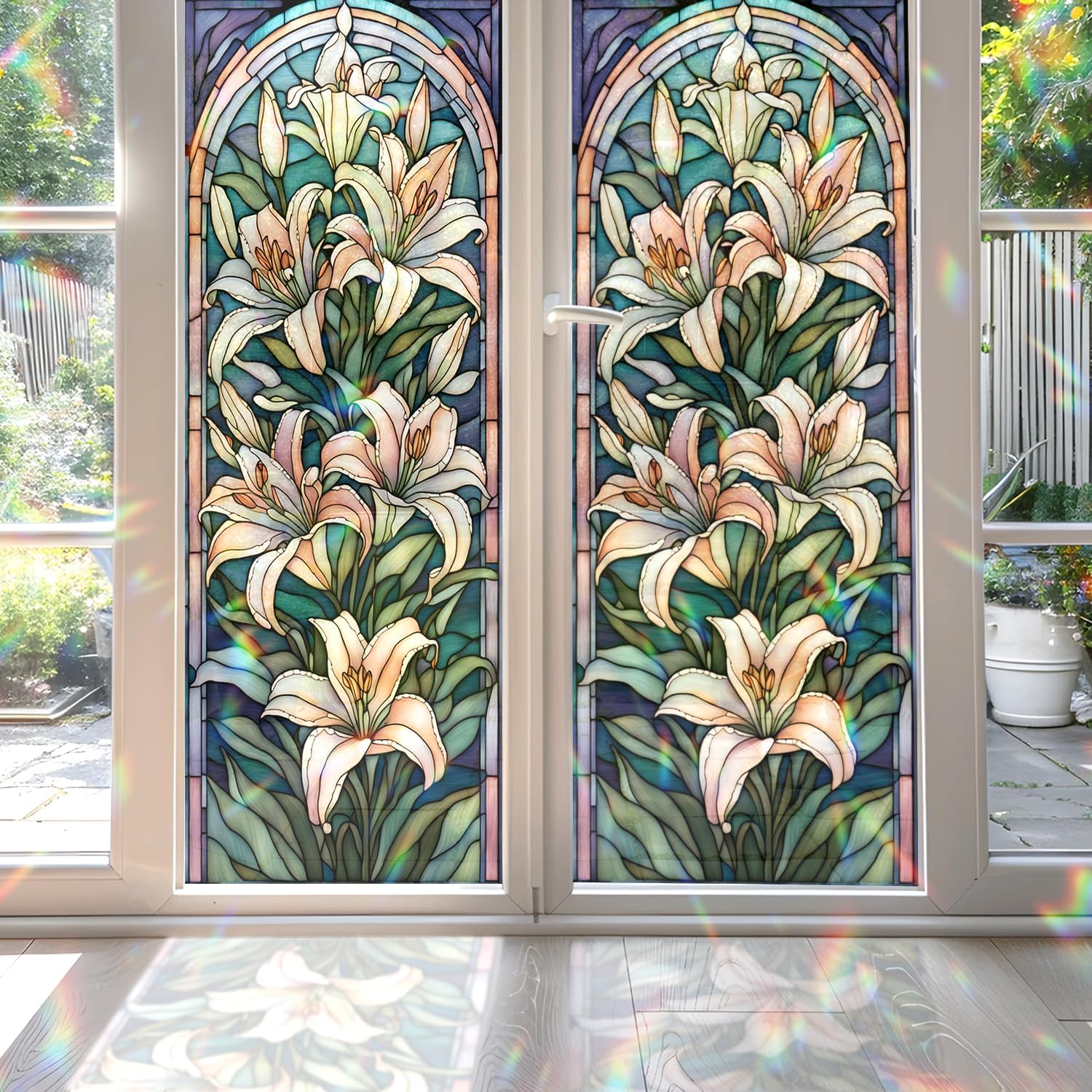 Amazon.com: Lilies Stained Glass Window Film, Decorative Lilies Stained ...
