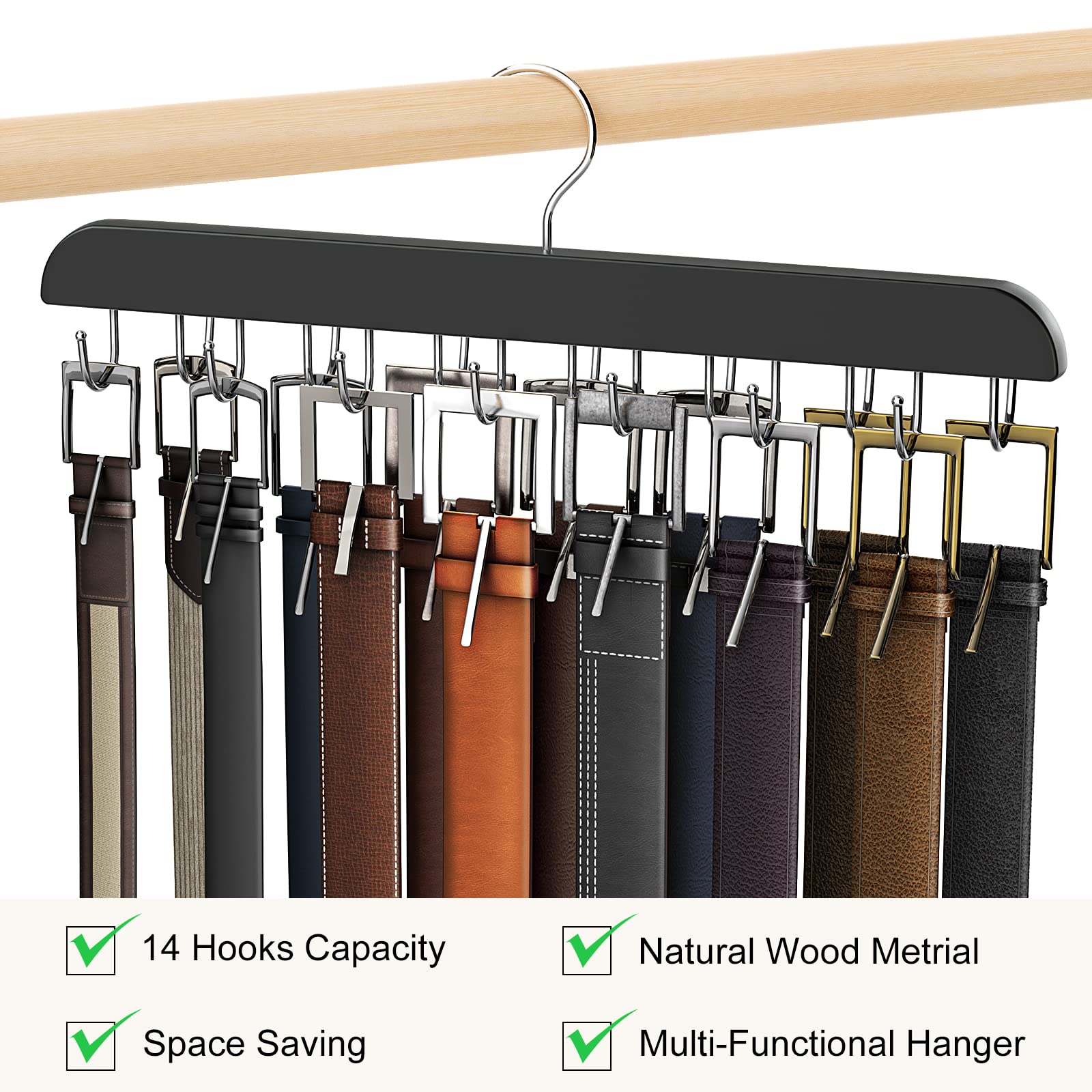 Snapklik.com : Resovo Belt Hanger For Closet, Sturdy Wood Belt Rack ...