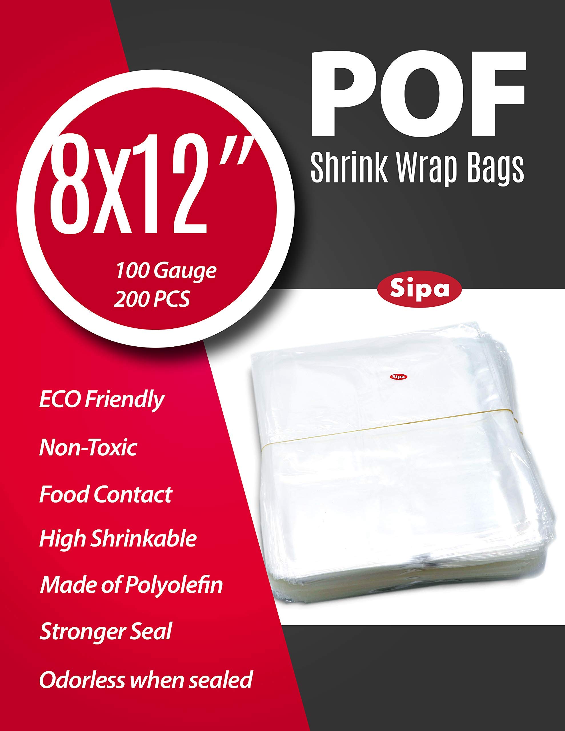 Snapklik.com : SIPA 8x12 Inch 200PCS 100 Gauge POF NON-VENTING HOLE ...