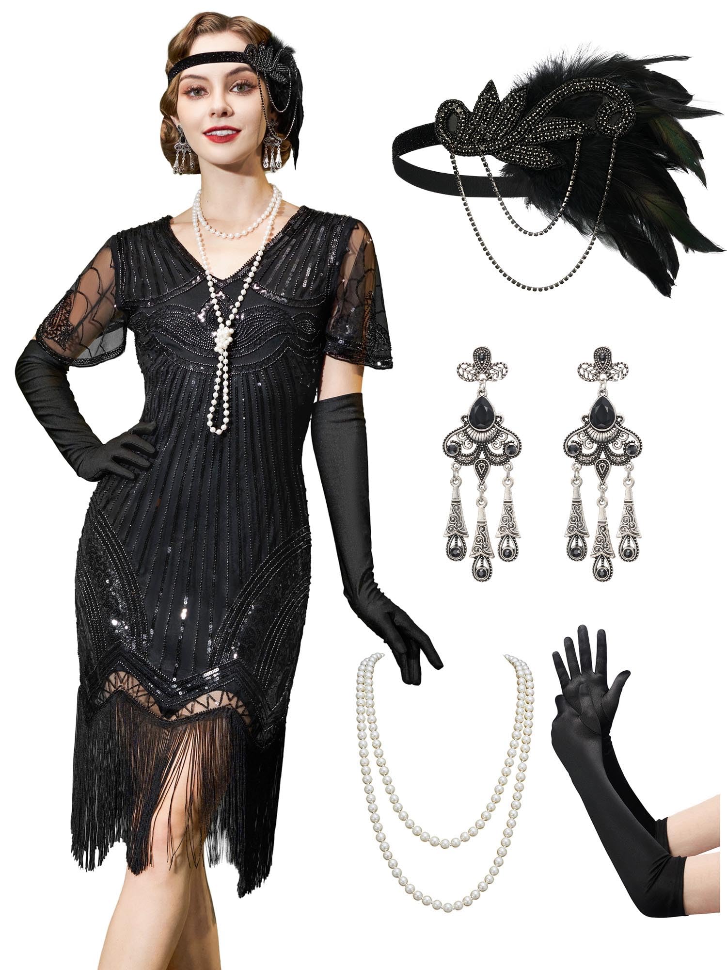 Snapklik.com : YESSA 1920s Flapper Dresses For Women,Sheer Beaded ...