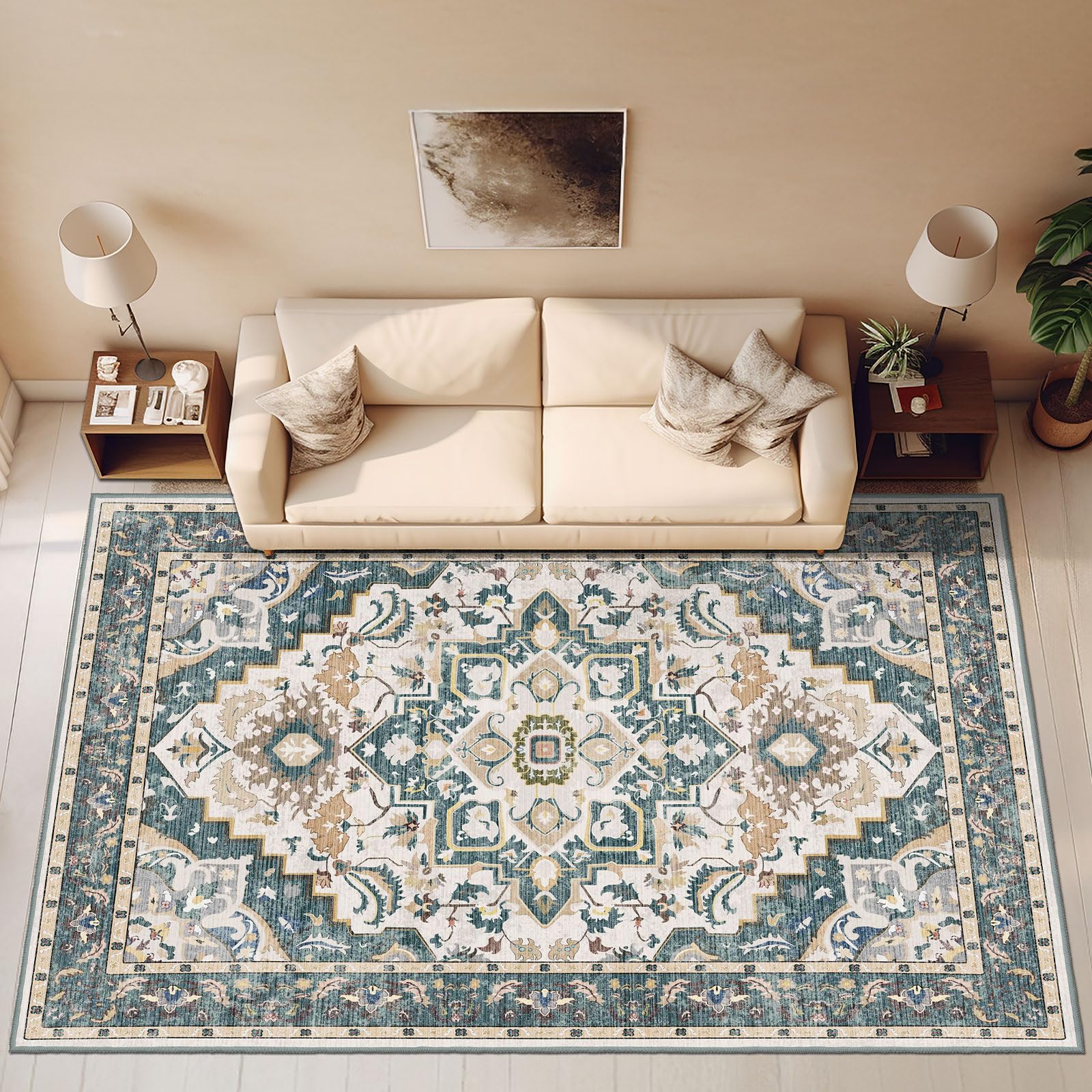 HOMFINE Classic Area Rug for Living Room - Vintage Floral Print Large ...