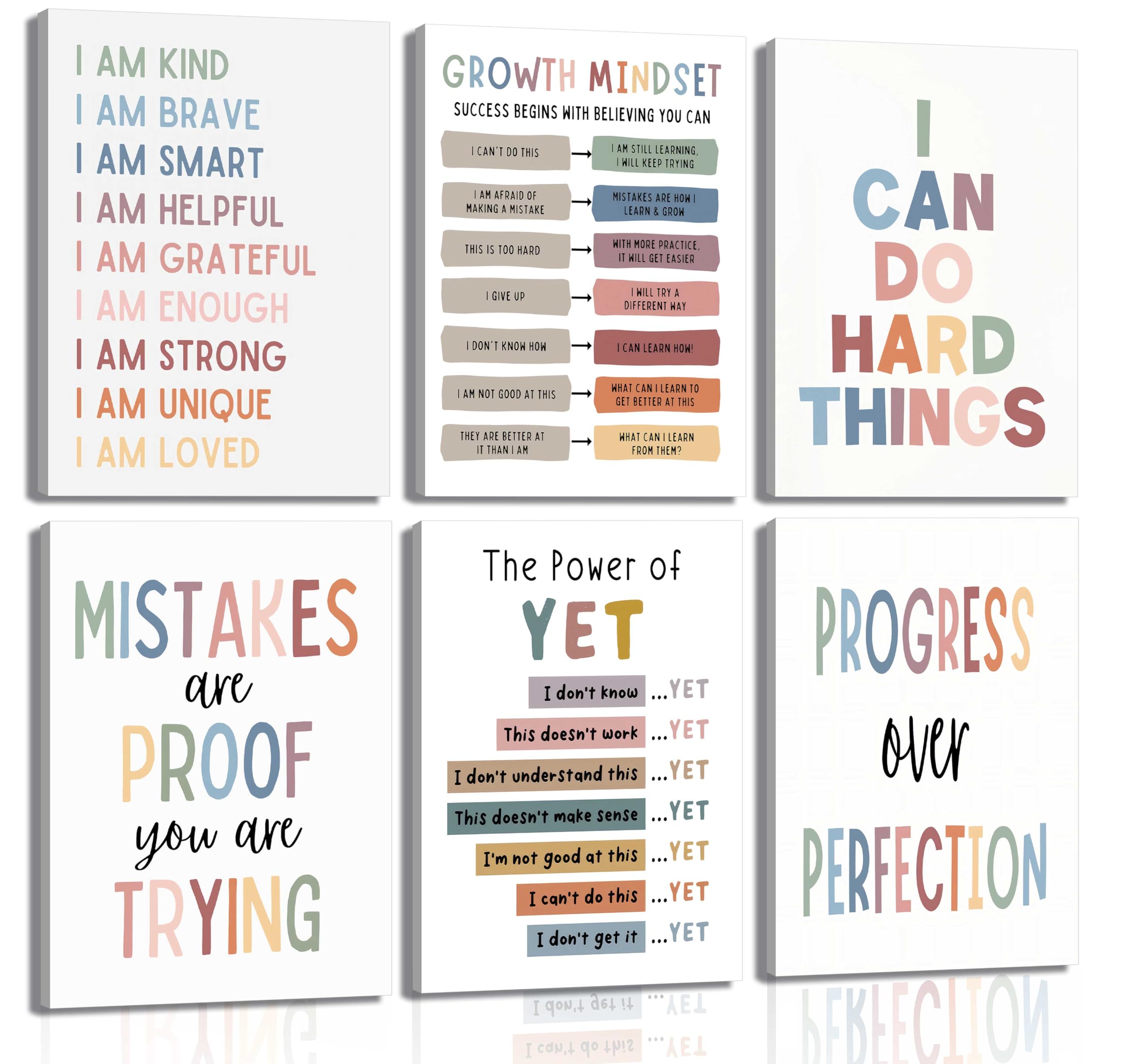 6Pcs Educational Growth Mindset Canvas Wall Art Kids Mental Health ...