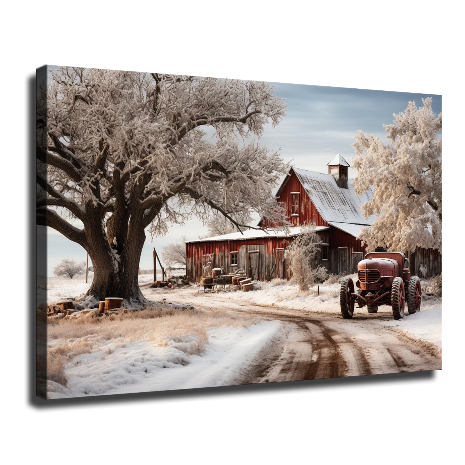 Amazon.com: Old Winter Scene - Barn and Farmstead Poster Art Print ...