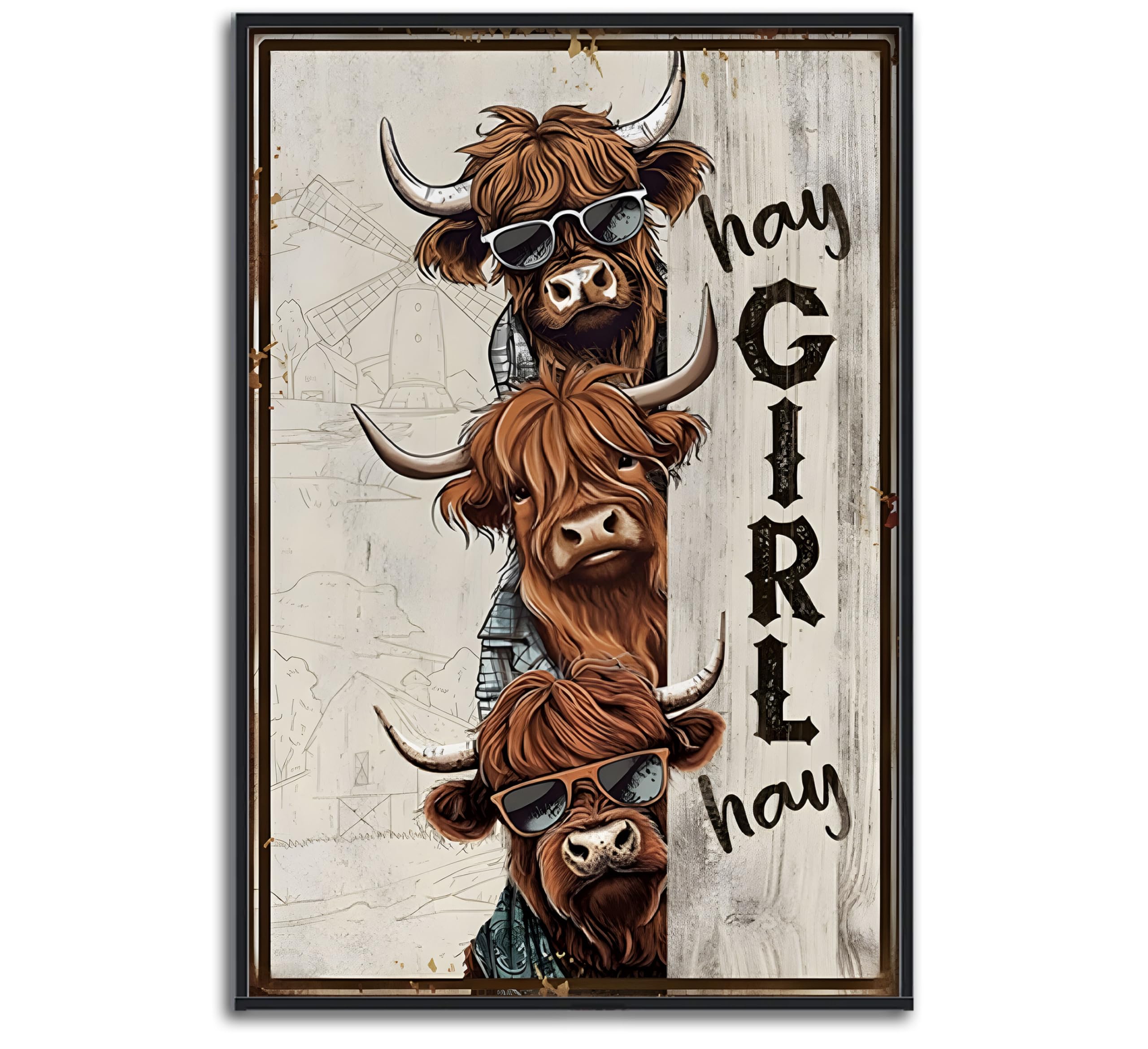 Amazon.com: TRUYJXX Vintage Highland Cow Wall Art Funny Farmhouse ...
