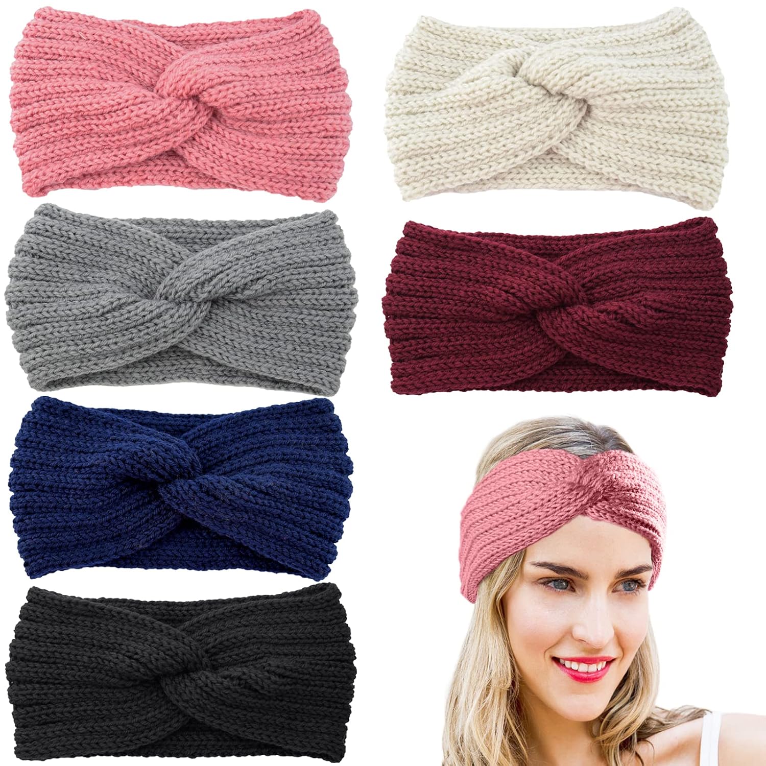 SPOKKI 6 Stück Stirnbänder Damen Winter, Gestrickte Haarbänder Mädchen ...
