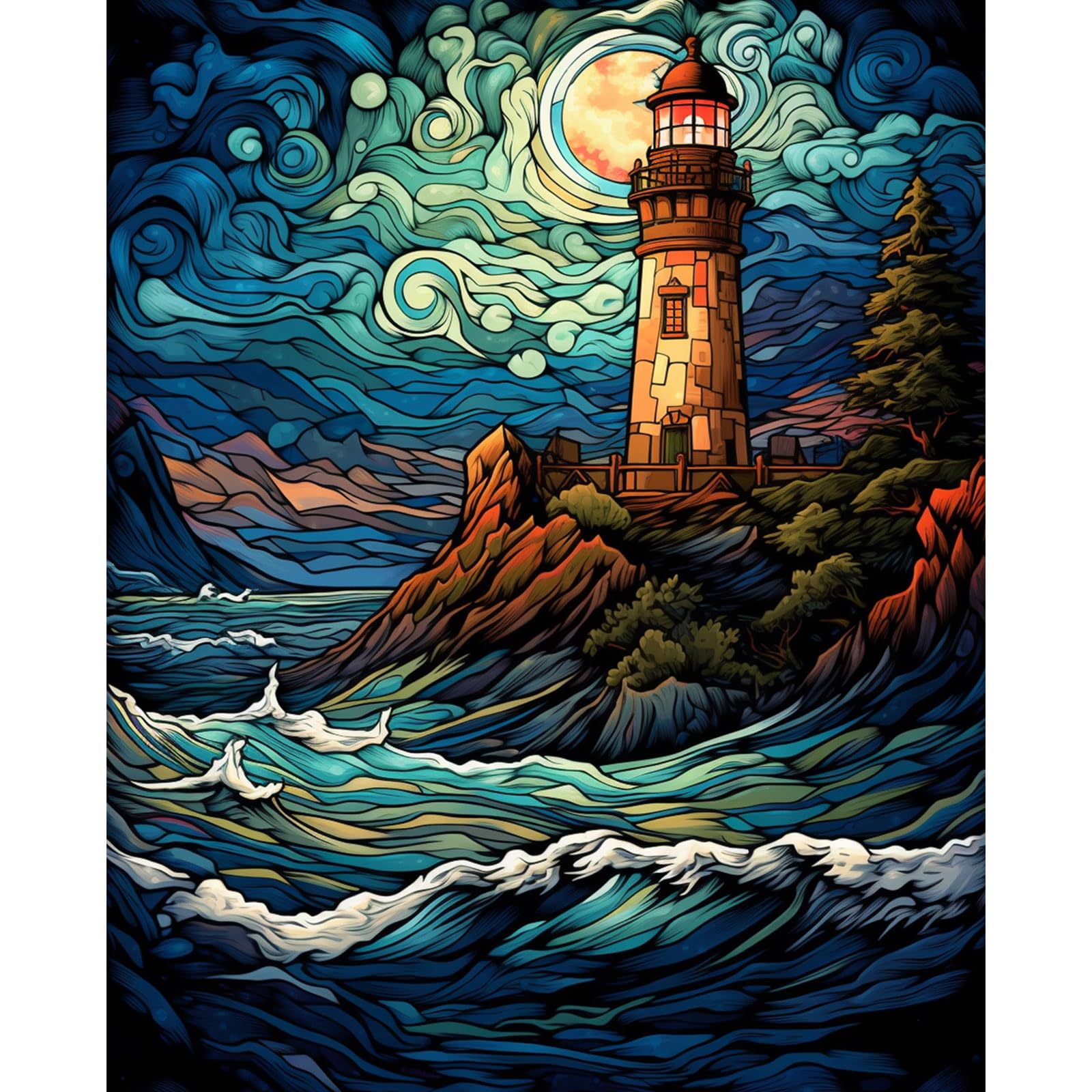 Amazon.com: Magic Lighthouse at Full Moon Paintwork Seascape Paint by Number Kits 16 x 20 inch ...