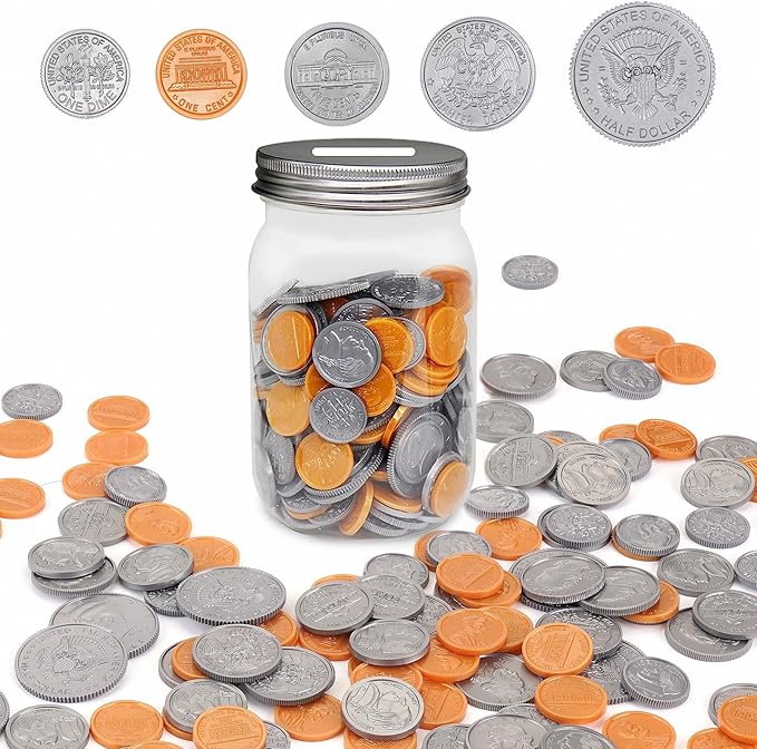 Amazon.com: Mczxon Play Money Coins for Kids, 250pcs Detailed Fake ...