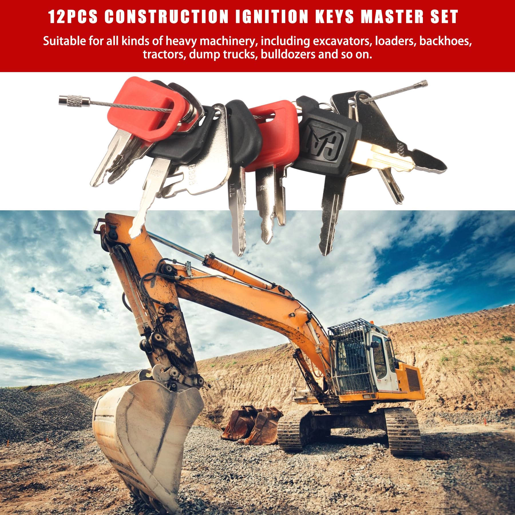 18 PCS Construction Ignition Keys Master Set, Construction Keys Set ...