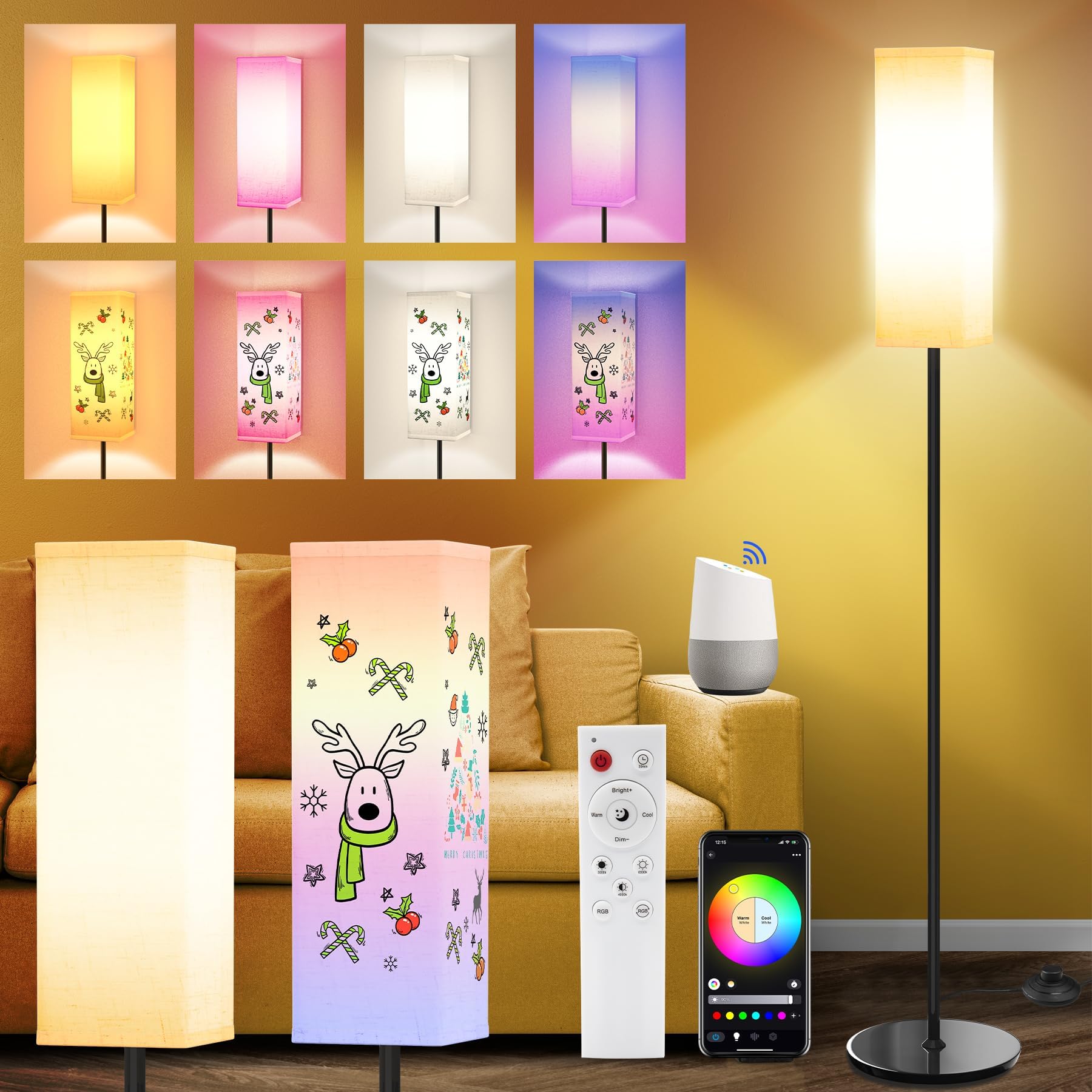 Smart RGB Floor Lamp for Living Room, Bedroom, Modern LED Standing Tall ...