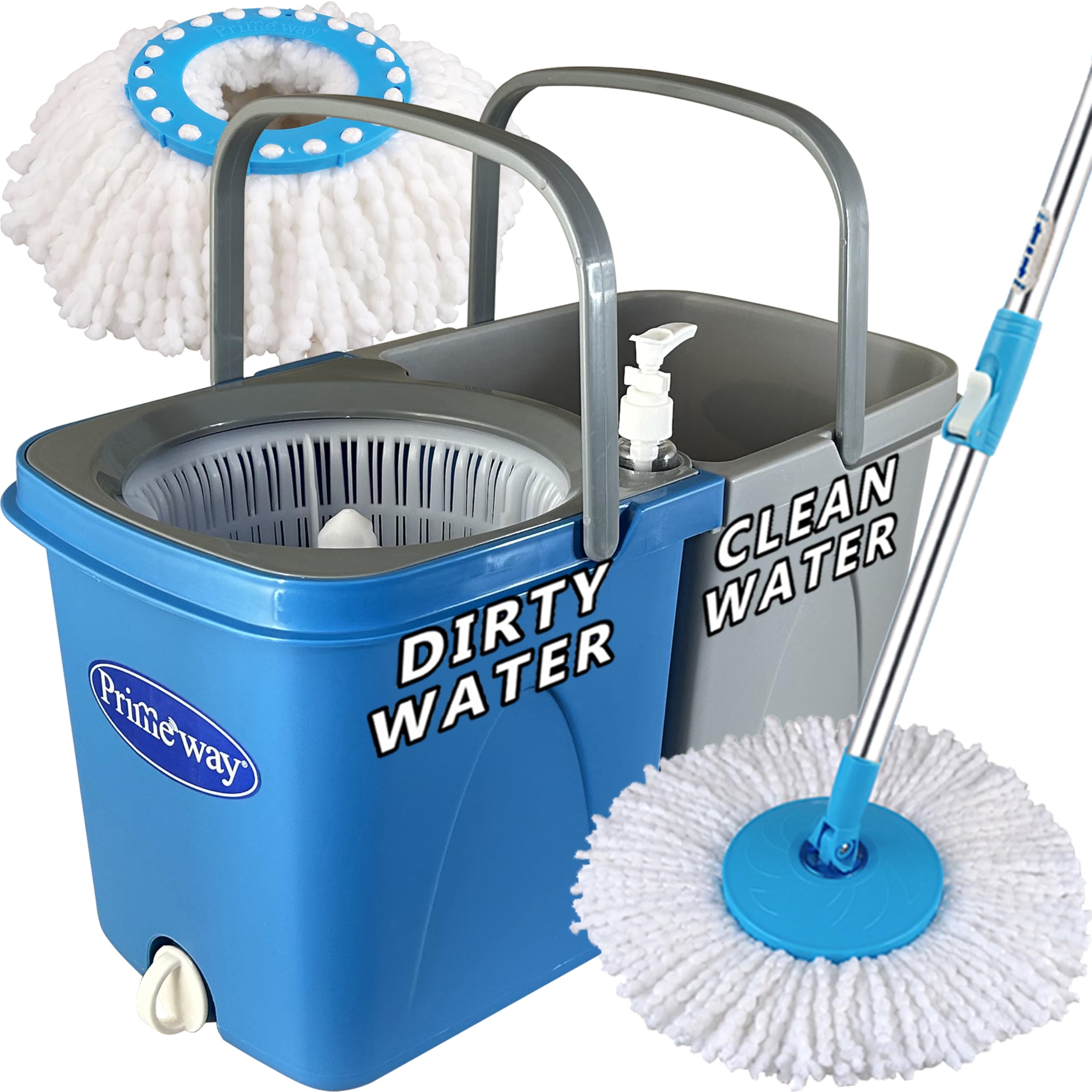 Primeway® Pw710Mn Twin Bucket Rotating Spin Mop with 2 Mophead ...