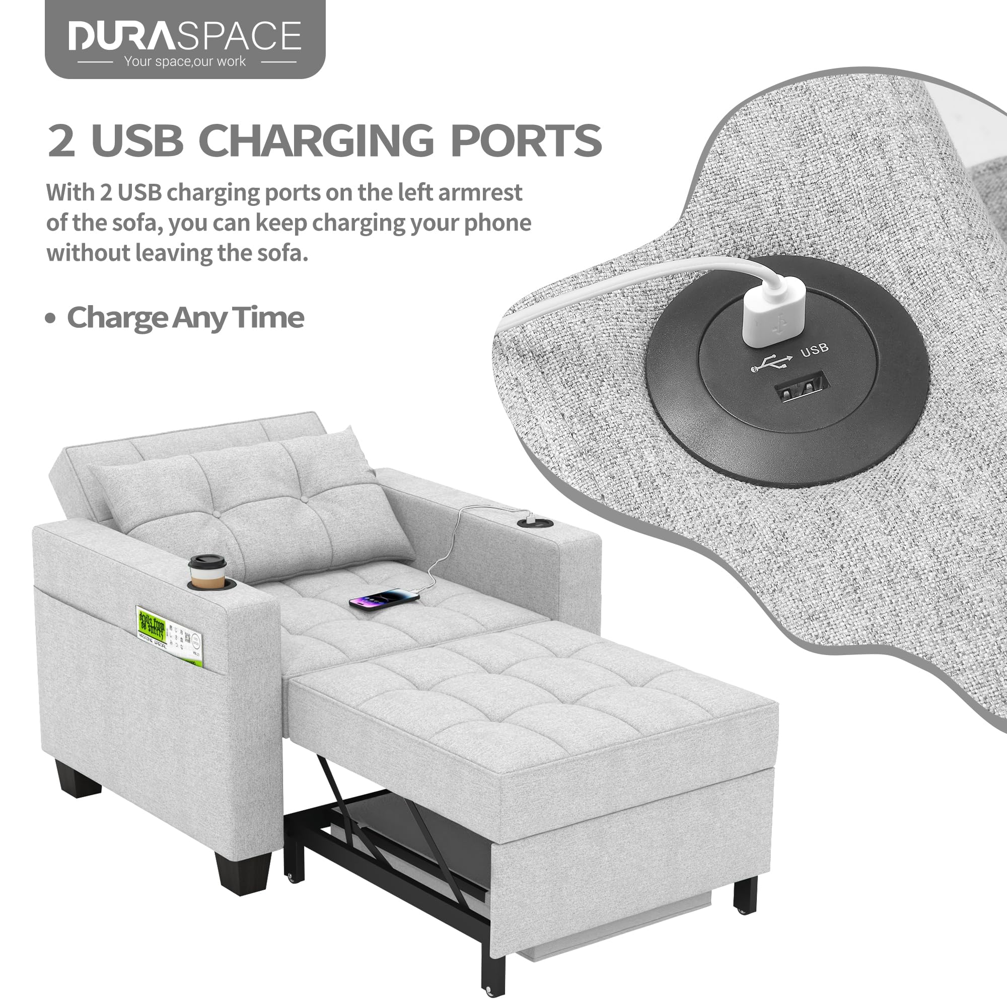 Single Chair Beds For Small Spaces VIBESPARK 4 In 1 Convertible