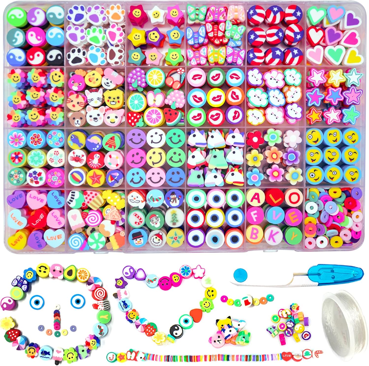 666PCS Flower Smiley Polymer Clay Beads Charms 24 Styles Cool Fun Cute ...