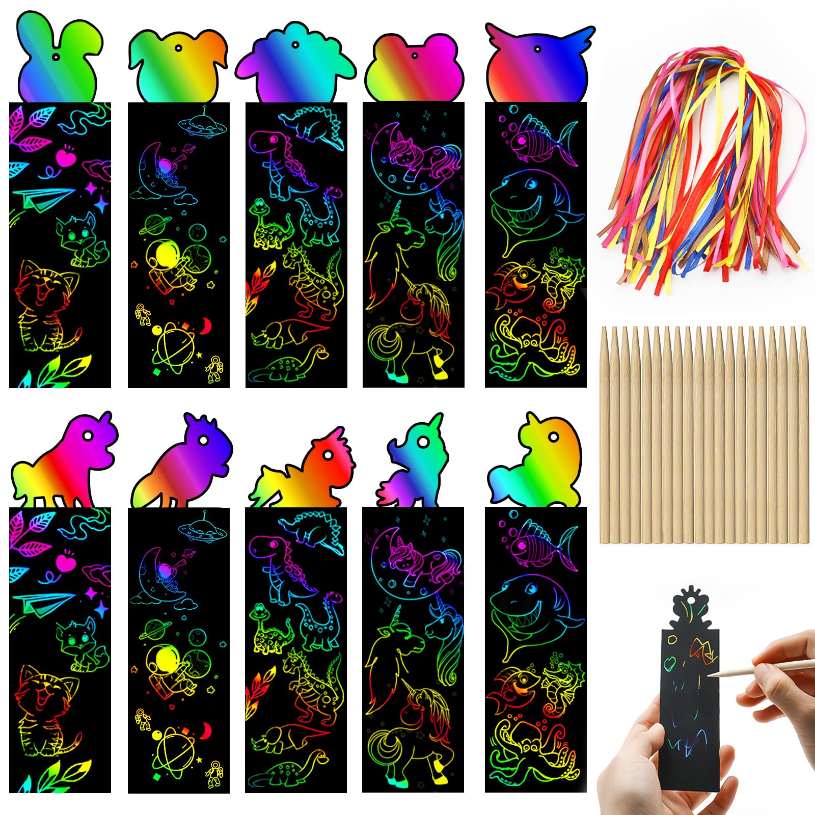 Scratch Art for Kids, 48Pcs Bookmarks for Children DIY Paper Scratch ...