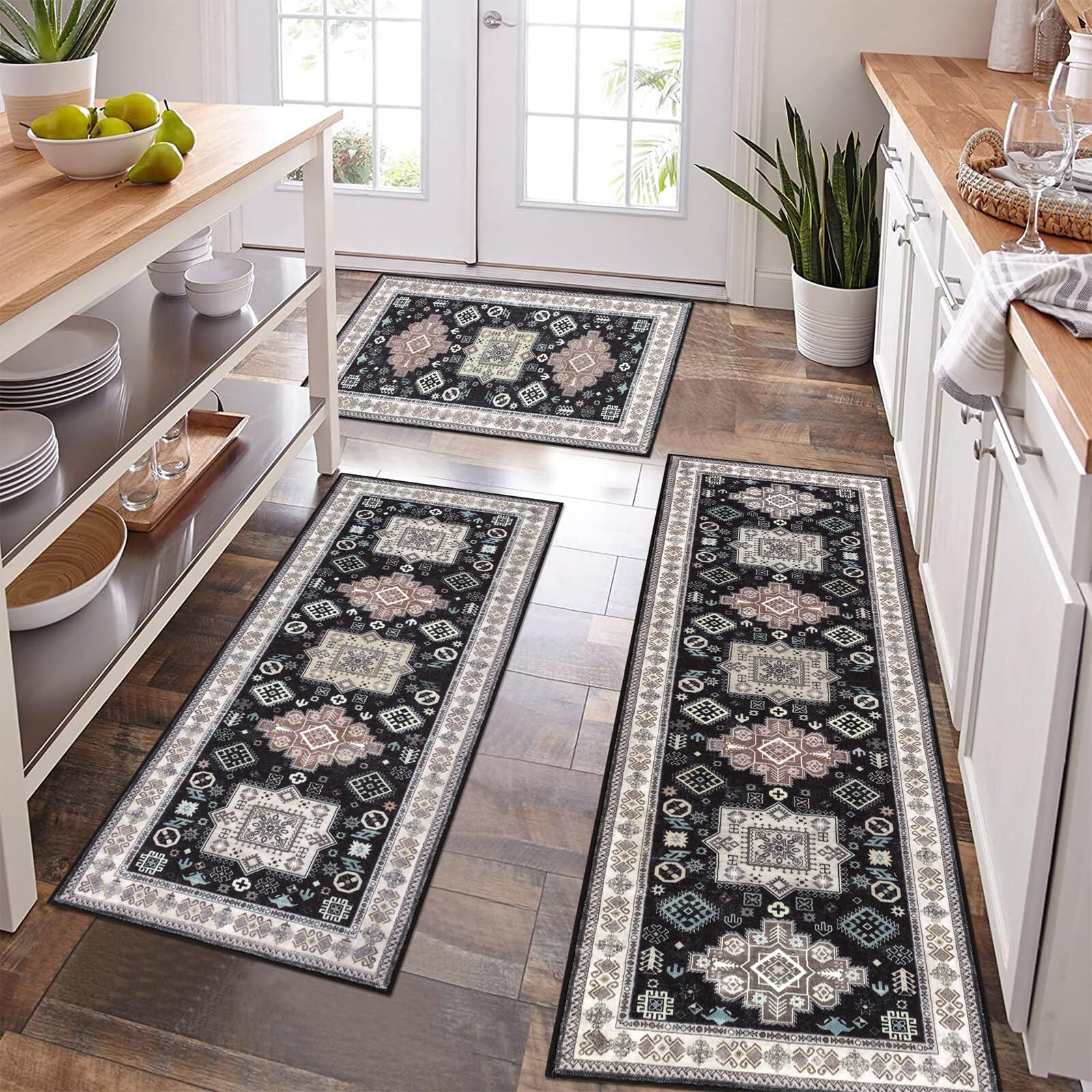 Pauwer Farmhouse Kitchen Rugs Sets of 3, Kitchen Runner Rugs Non Slip ...