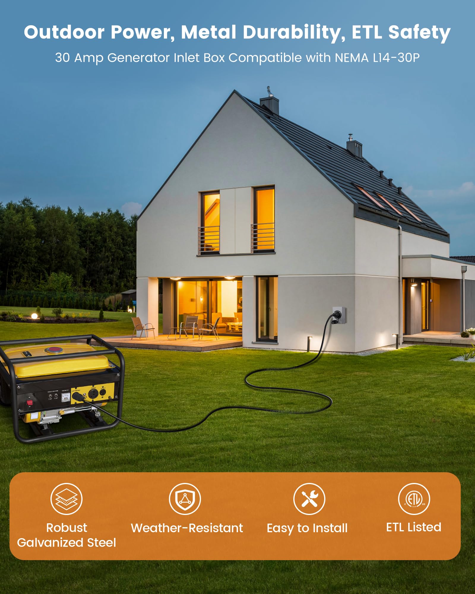 Snapklik.com : 30 Amp Generator Inlet Box, NEMA L14-30P Power Inlet Box ...