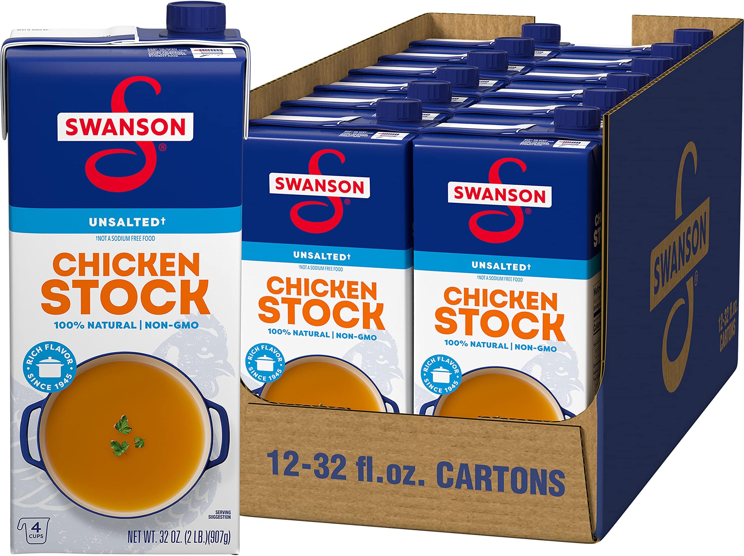 Amazon.com : Swanson 100% Natural Unsalted Chicken Broth, 32 oz Carton ...