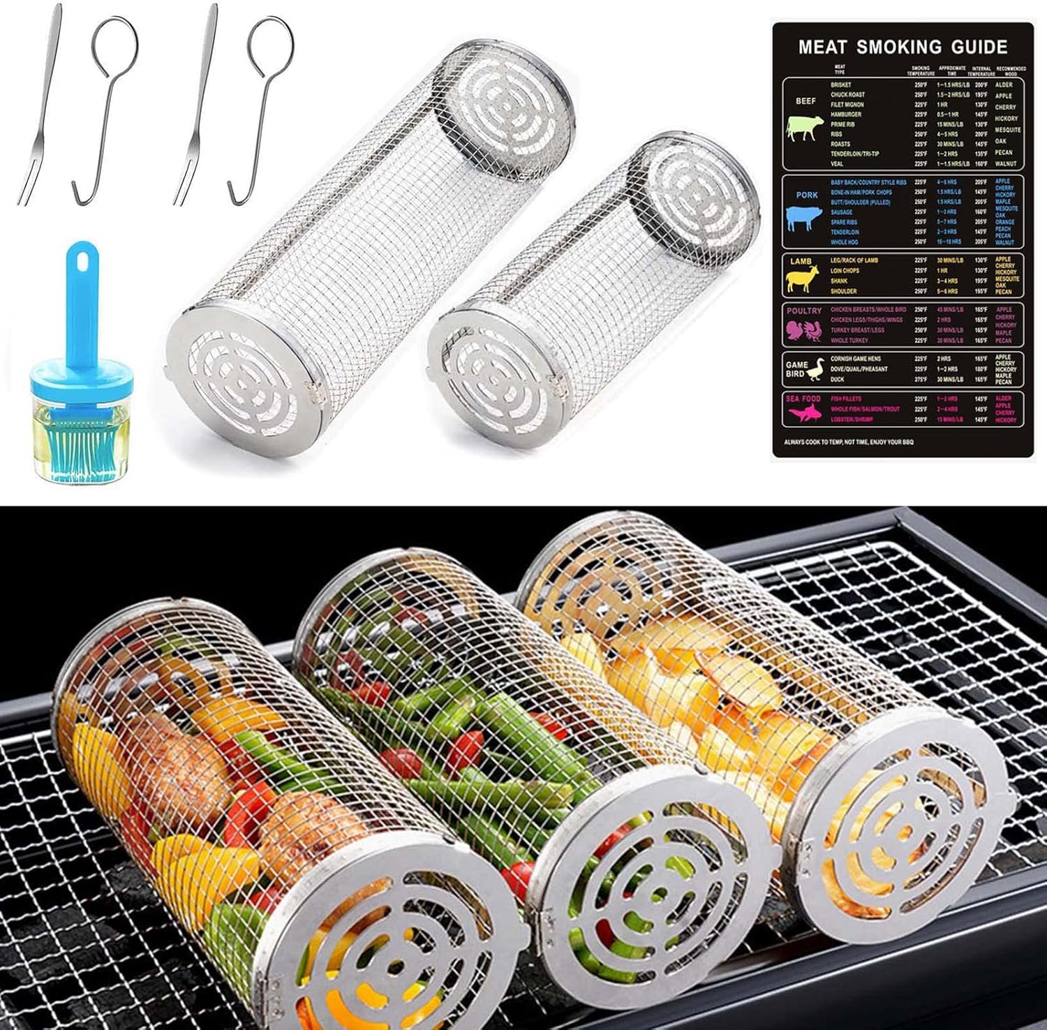 Amazon.com: Upgraded BBQ Net Tube, 12.2IN+8.27IN Rolling Grilling ...
