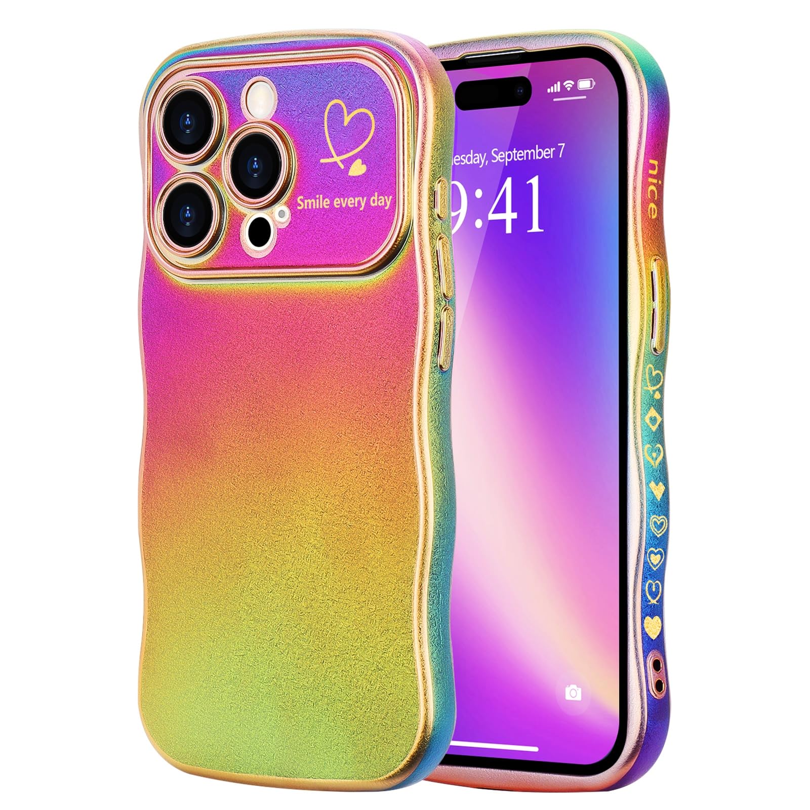 Amazon.com: LCHULLE for iPhone 15 Pro Max Case for Women Girls, Cute Colorful Wave Frame Curly ...