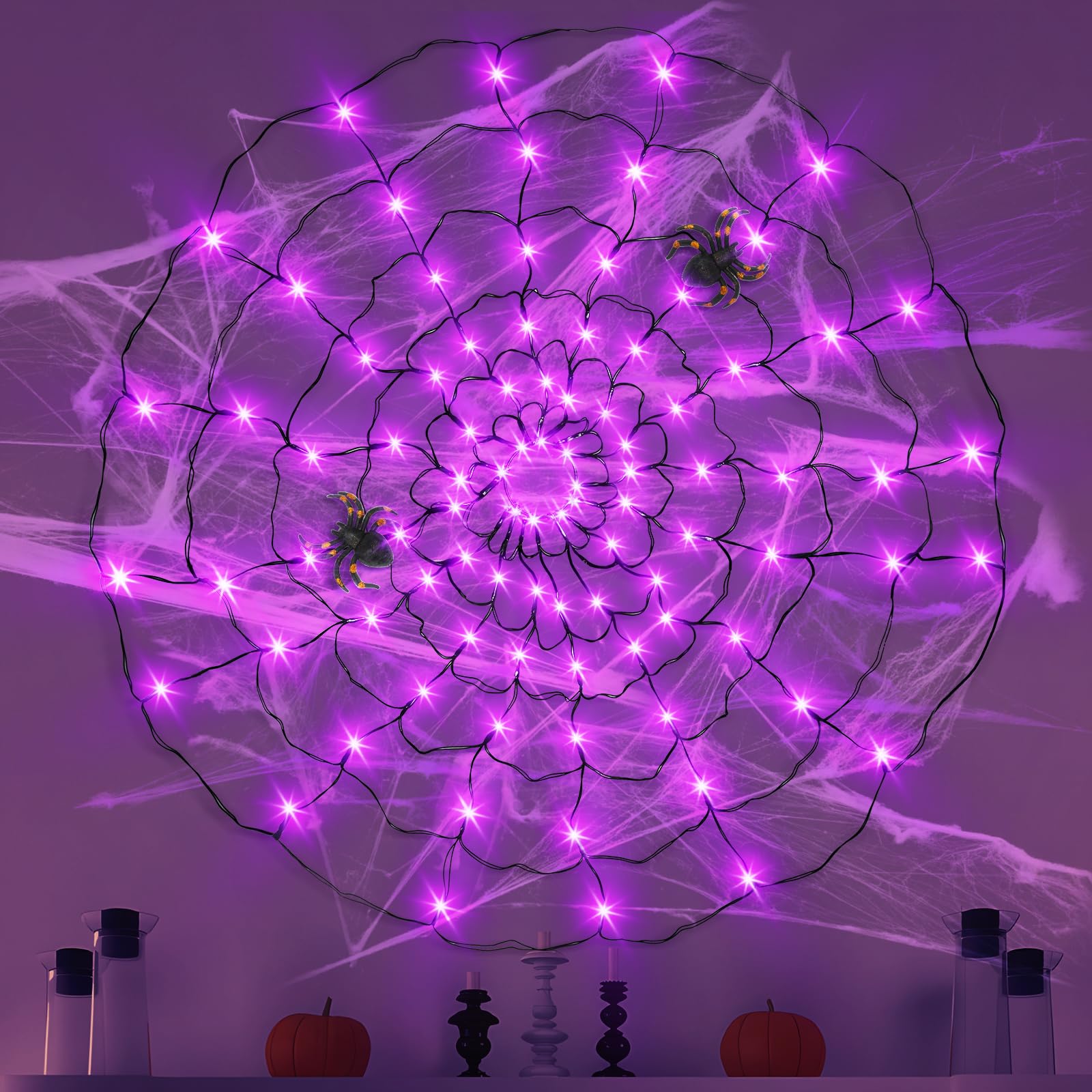 Amazon.com: Caplidou 96 LED Light Up Spider Web, 8 Modes Halloween ...