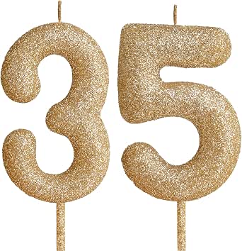 Amazon.com: Cxryrzhe 35th Glitter Birthday Candles Gold Number 35 ...