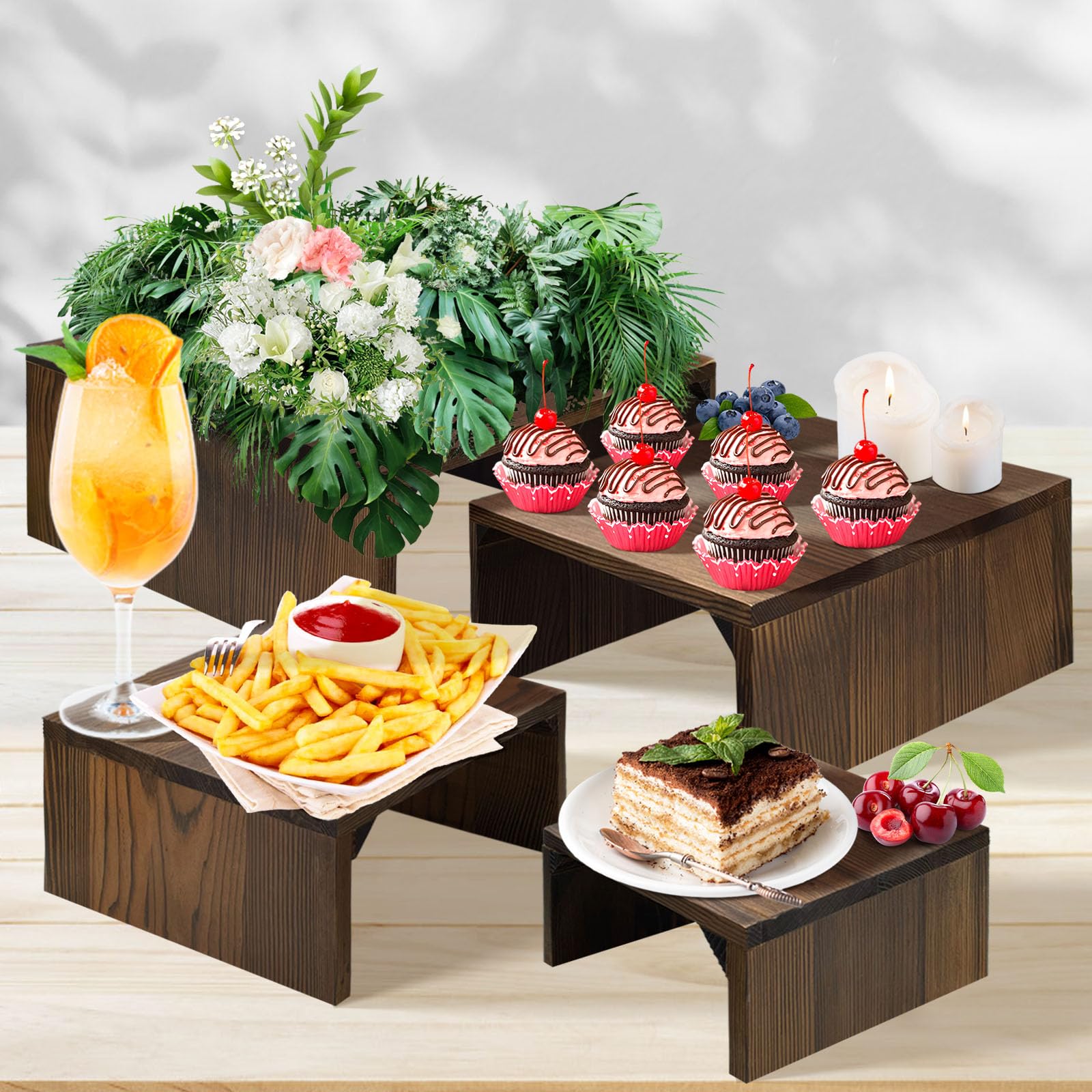 Snapklik.com : 4 Tier Wood Cupcake Display Risers, Square Wooden Risers ...