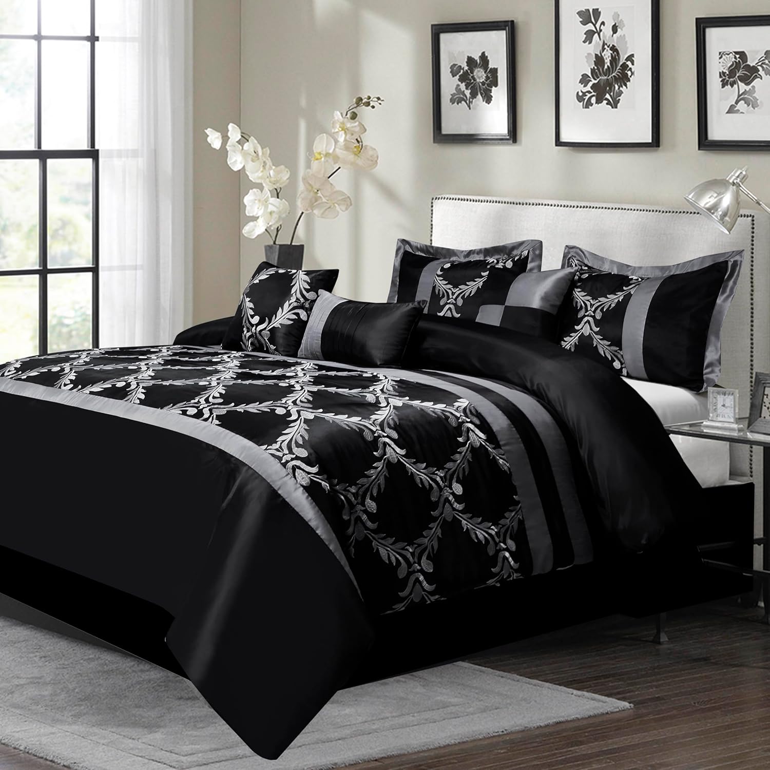 Amazon.com: Bedream 7 Pieces Embroidered Comforter Set Queen ...