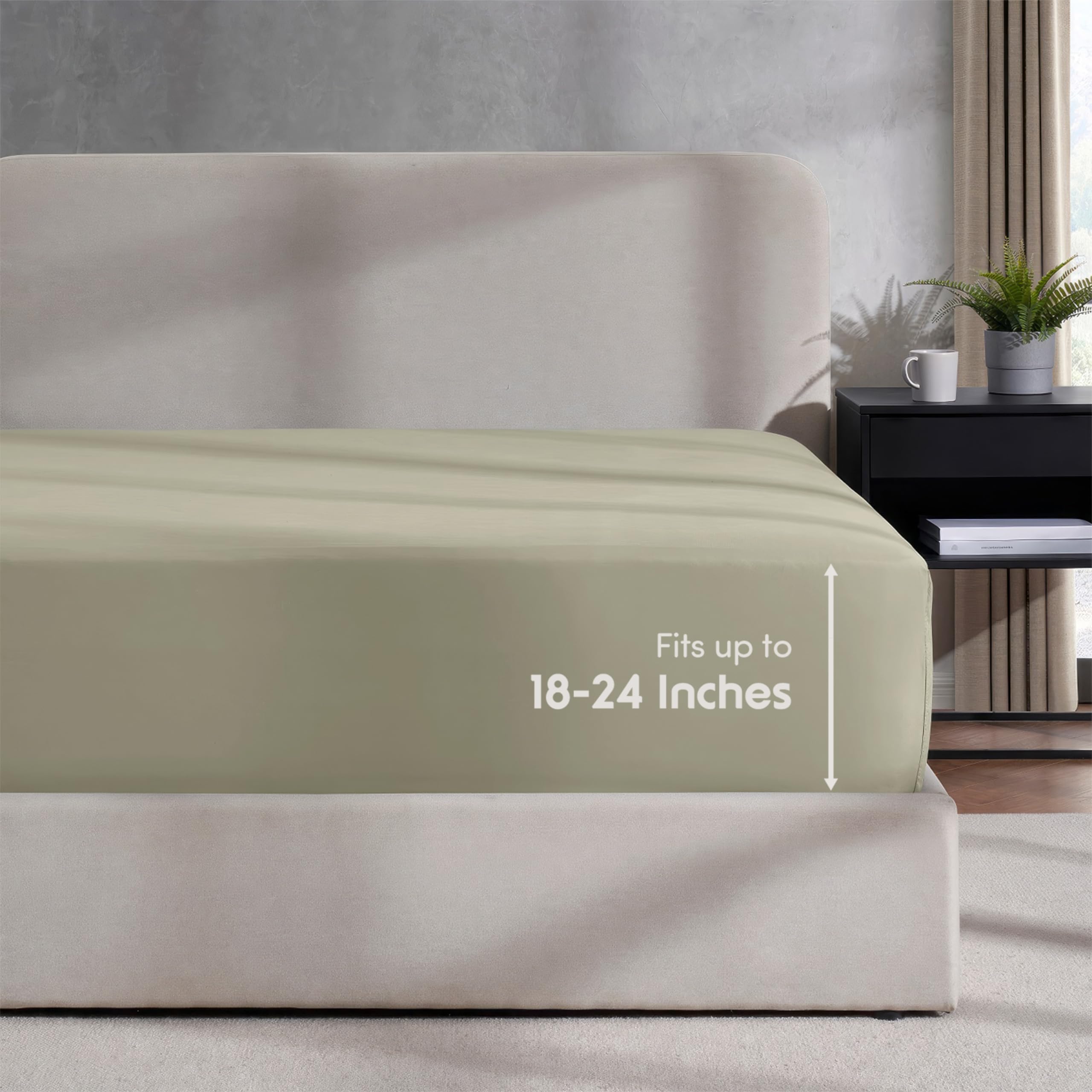 Amazon.com: Nestl Olive Green Fitted Sheet Queen Size, Extra Deep ...