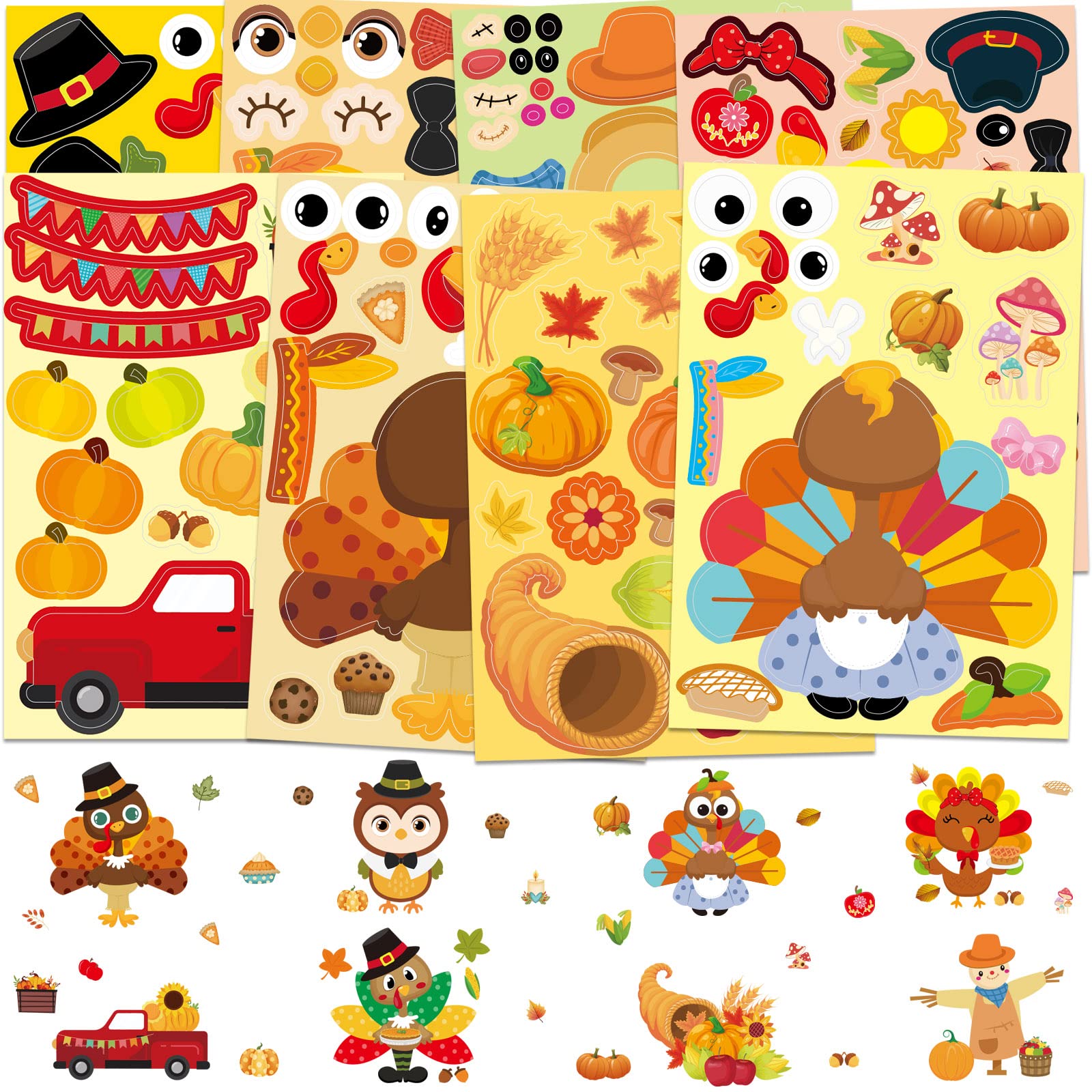 Amazon.com: Thanksgiving Stickers for Kids Turkey Stickers 48 Sheets ...