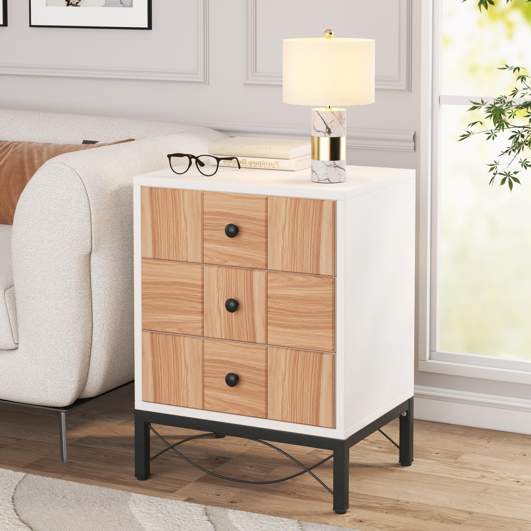LITTLE TREE Nightstand with 3 Drawers, Modern Bedside Table for Small ...