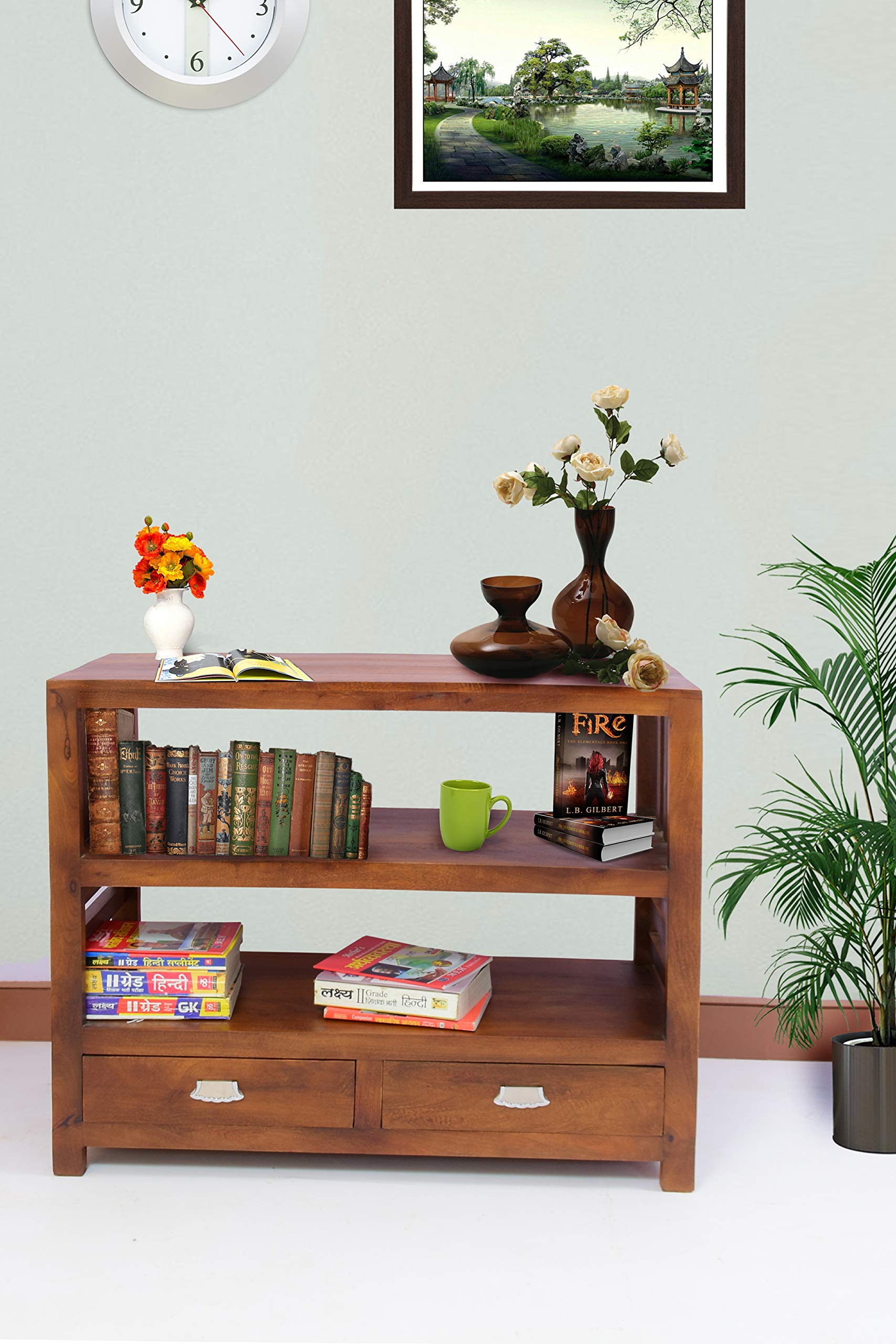 Buy Furniseworld Solid Sheesham Wood Book Shelf with 2 Shelf and 2 ...