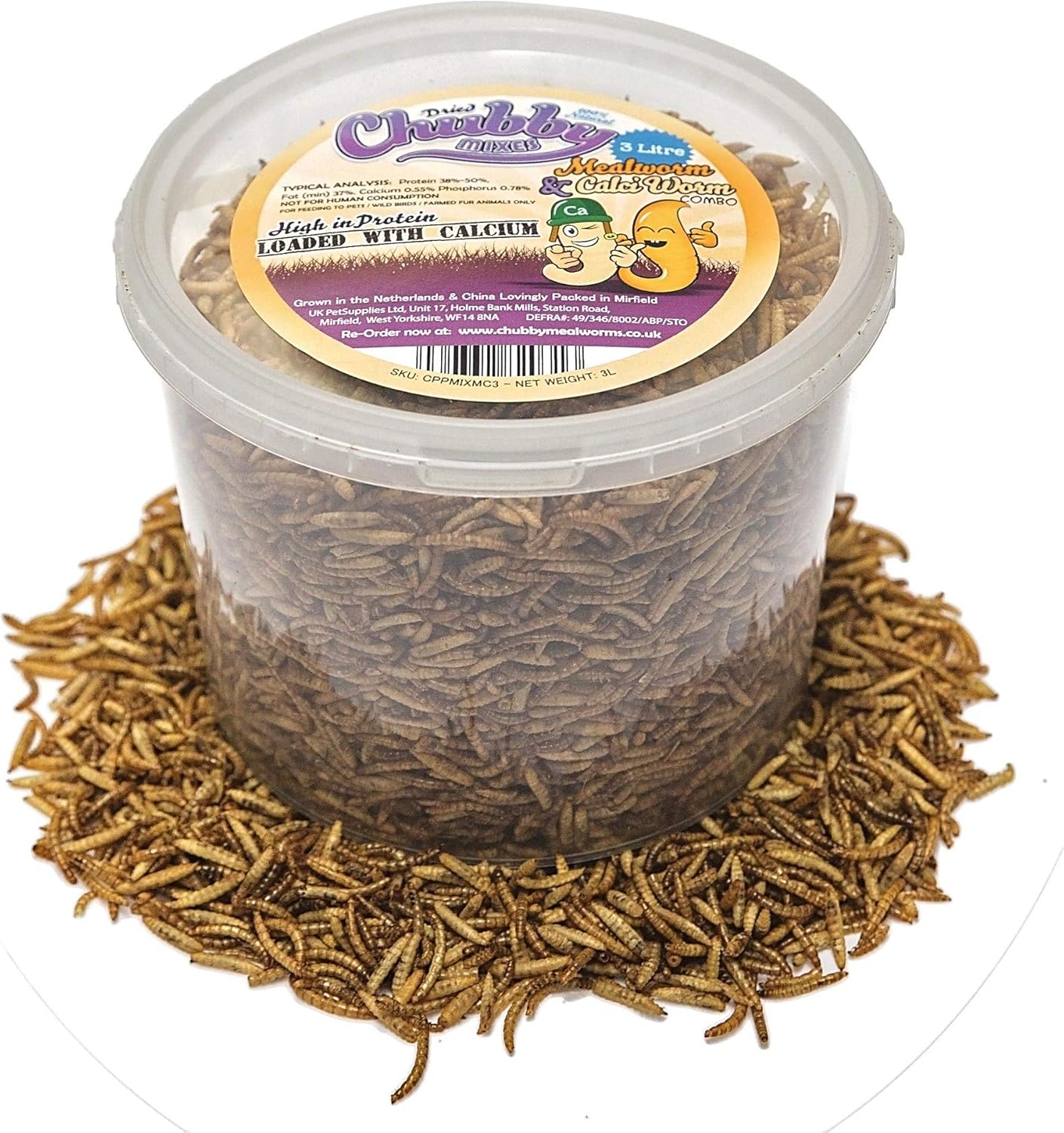 Chubby Mealworms Dried Mealworms and Calci Worm Mix, 3 Litre Tub ...
