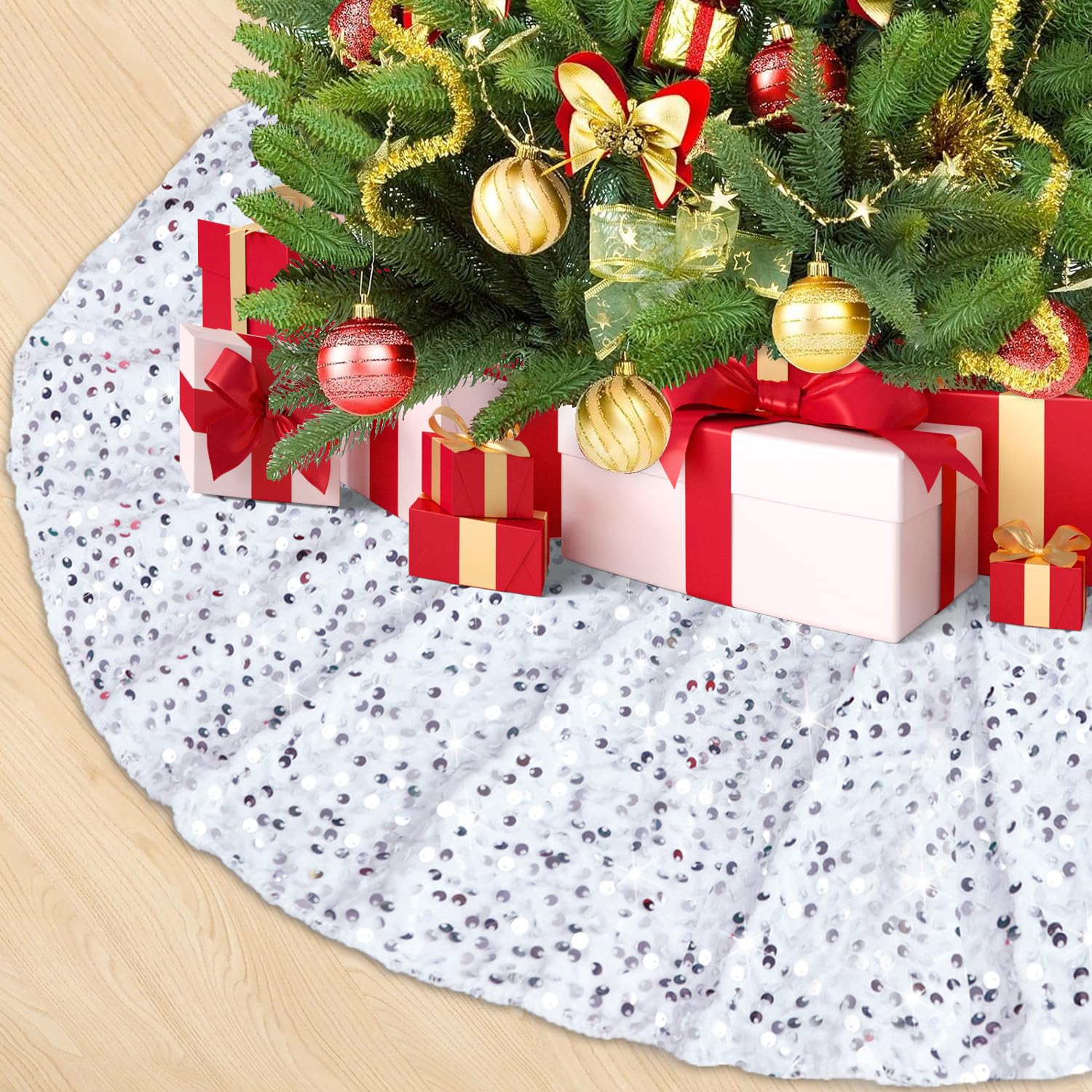 Amazon.com: SOQSYS White Tree Skirt Christmas 60 Inch Sparkle Velvet ...