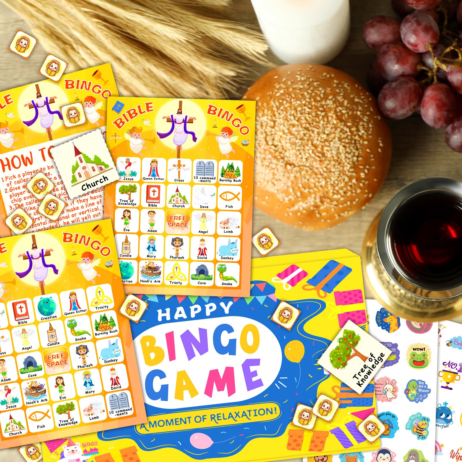 Snapklik.com : HomSeon 24 Players Bible Bingo Cards, Christian Bingo ...