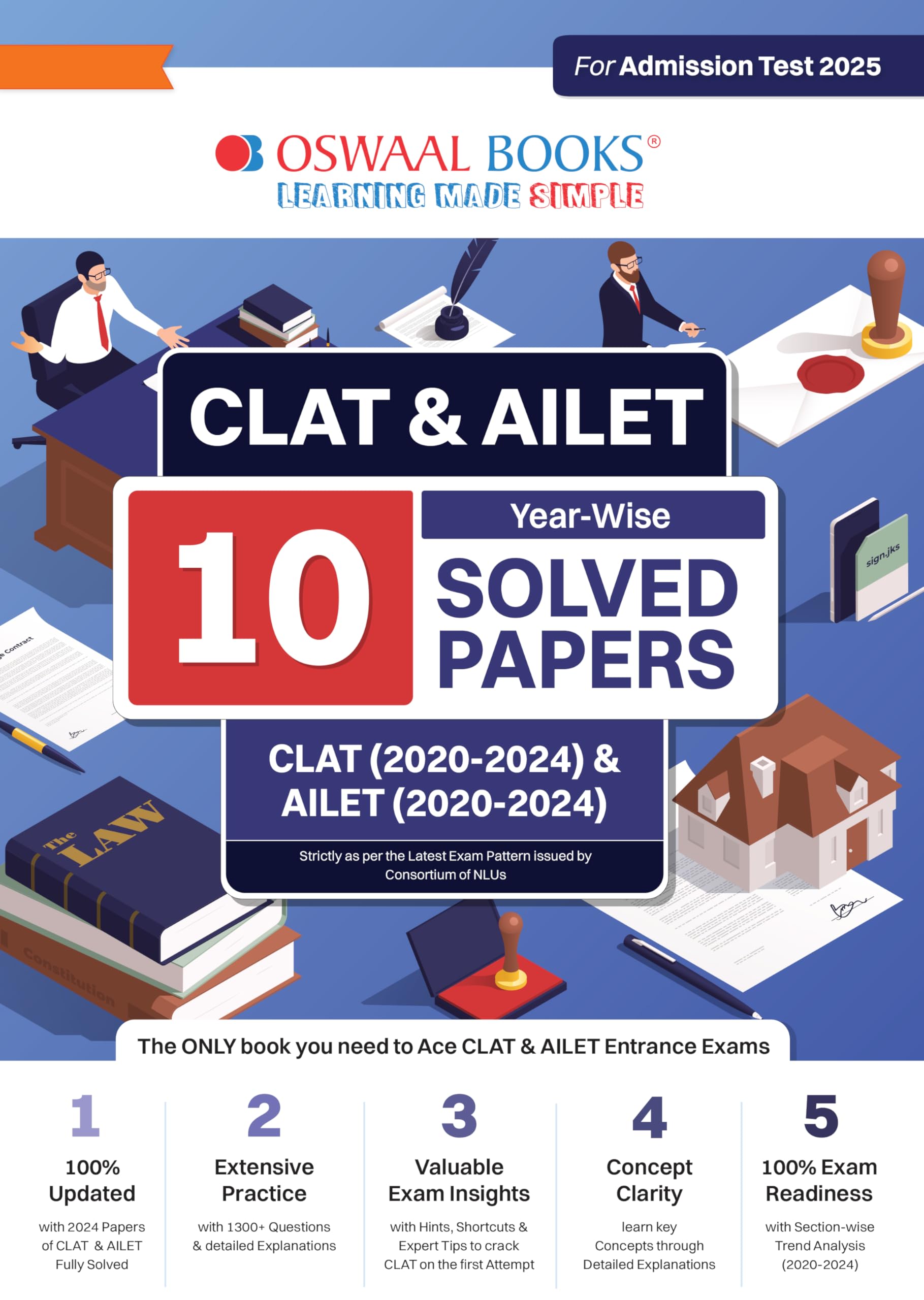 Oswaal CLAT & AILET 10 Previous Solved Papers Year-wise | CLAT (2020 ...