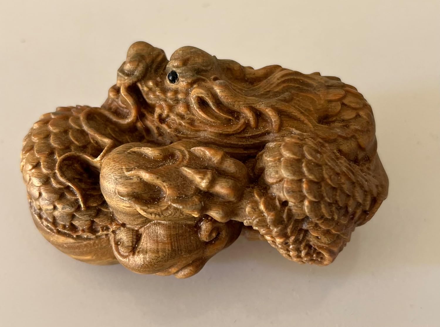 2" netsuke,Hand Made Wooden Carving,Rolling Dragon Hold pear, netsuke ...