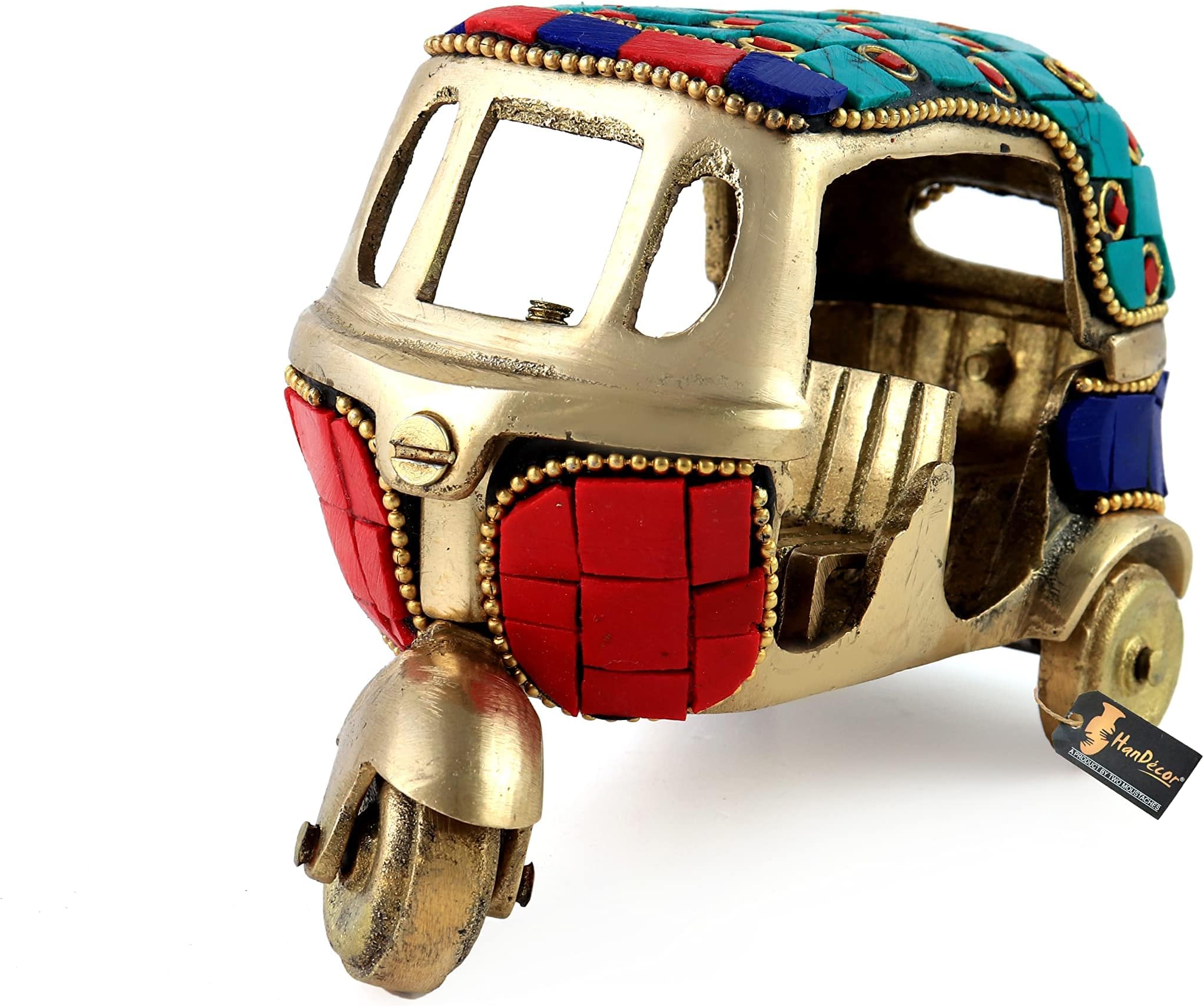 ARTVARKO Brass Auto Rickshaw Multicolor Gemstone Handwork Statue Home ...