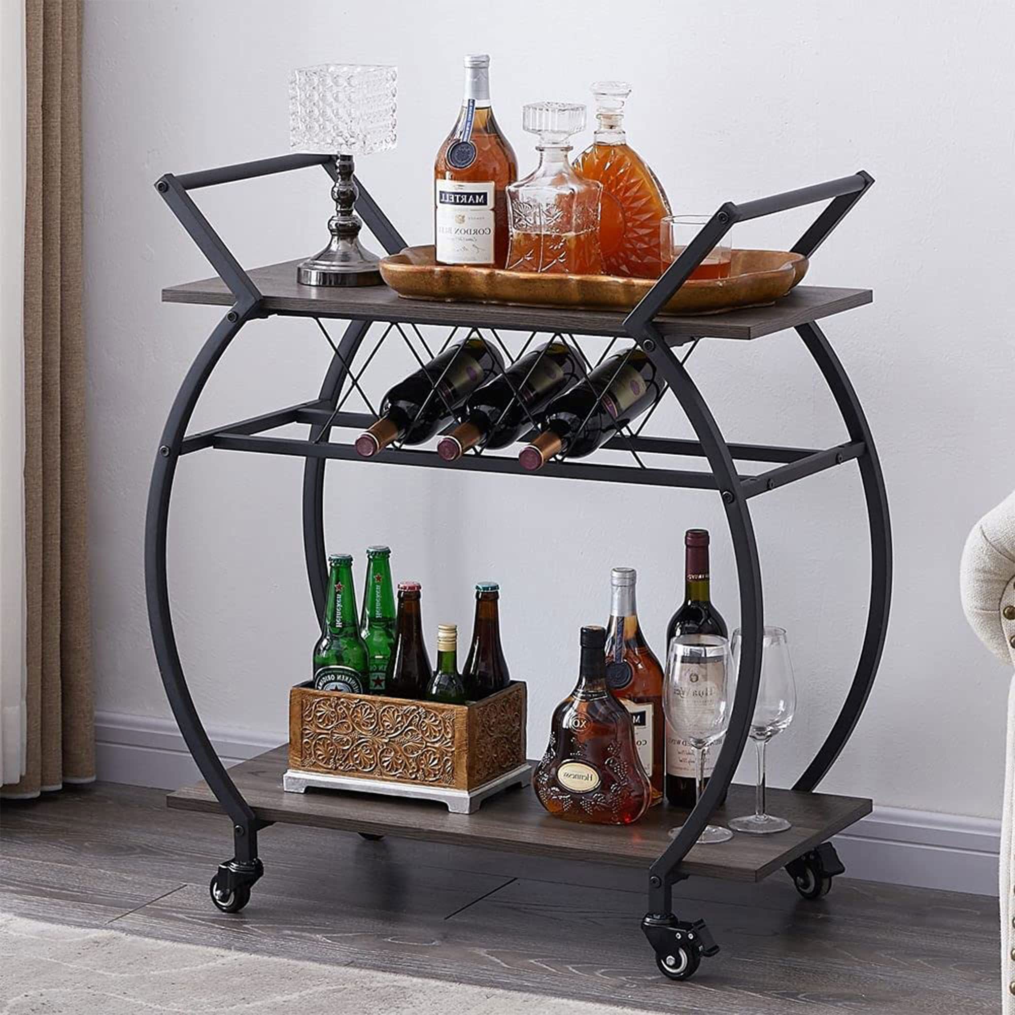 Industrial Home Bar Cart PIPE DECOR Restore Boulder Black Bar Cart Kit