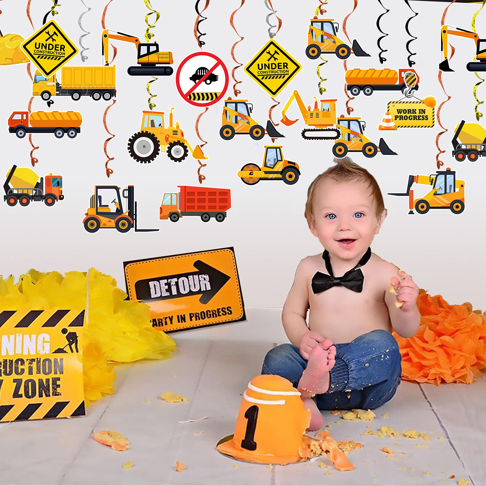 Birthday Party Swirls 36Pcs Construction Party Decorations - Hanging ...