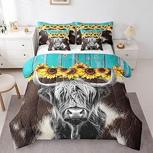 Amazon.com: Erosebridal Highland Cow 7 Pcs Comforter Set King (Not Real) Cowhide Bed in a Bag ...