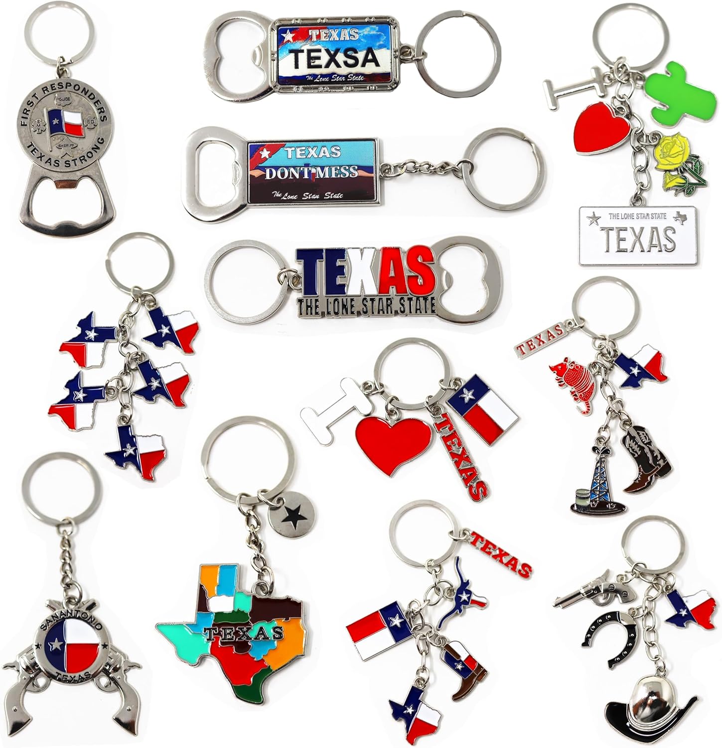 12 Pcs Texas Keychain Metal Keychains, 4 Bottle Openers, Texas State ...
