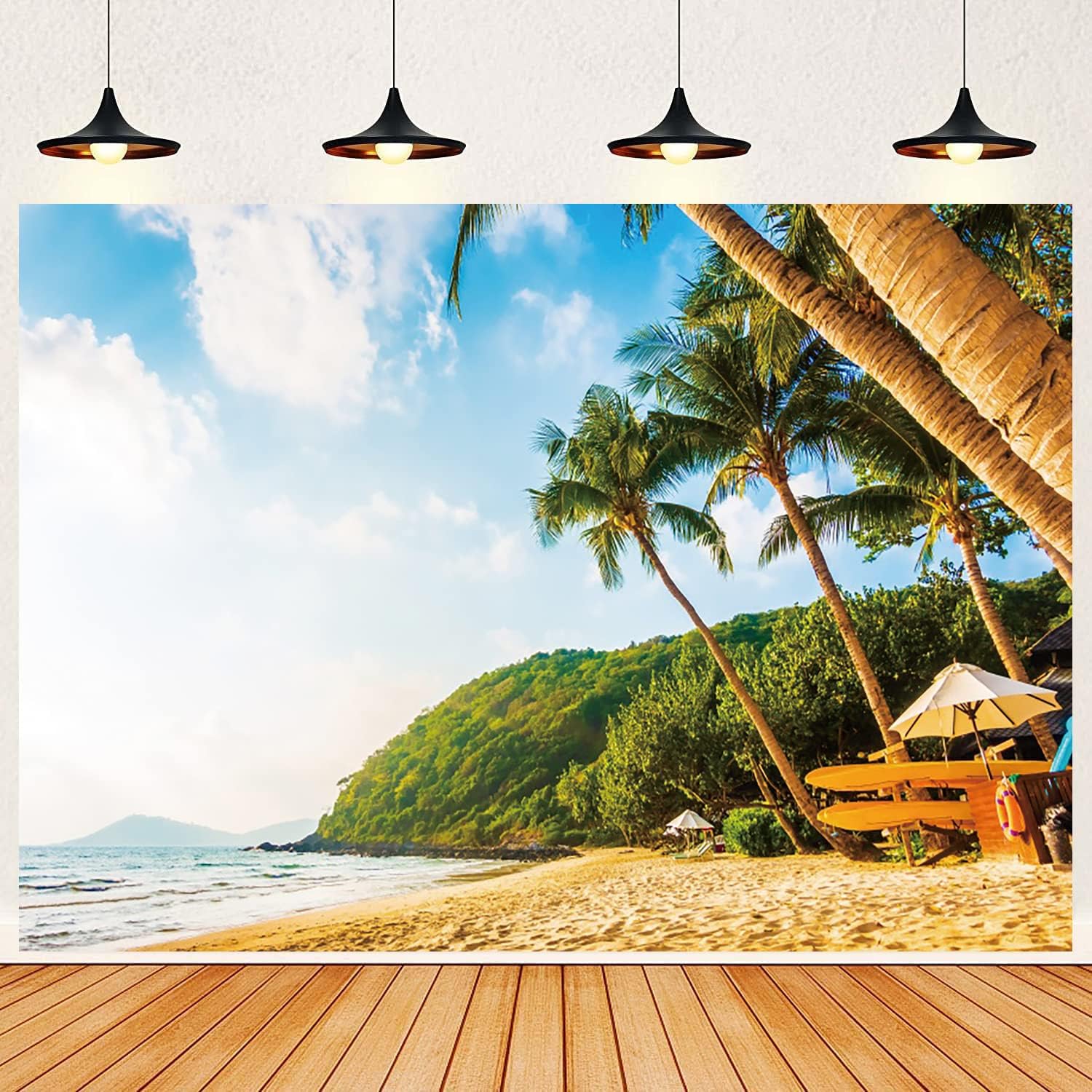 Amazon.com : 7x5FT Sea Beach Backdrop Summer Hawaiian Tropical Palm ...