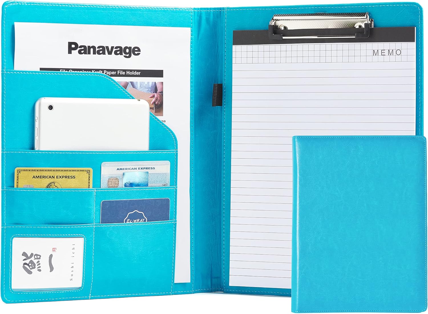 Amazon | Panavage A4 クリップボード, PU レザー 二つ折り, ペンホルダー付き, ポケット・名刺入れ・メモ帳付き (水色) | クリップファイル・ボード | 文房具 ...