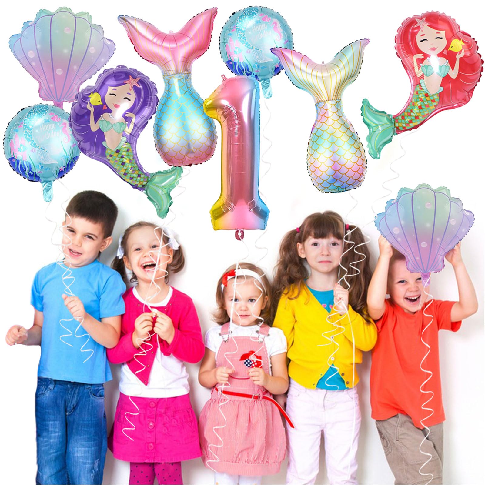 Snapklik.com : 9 Pcs Large Number 1 Colorful Mermaid Tail Seashell Foil ...