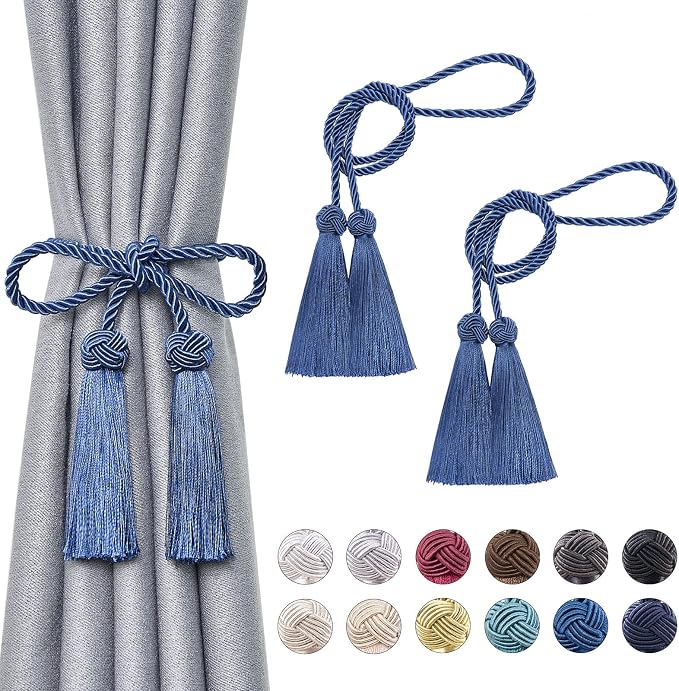 Amazon.com: NICEEC 2 Pack Double-Ended Tassel Curtain Tiebacks Handmade ...