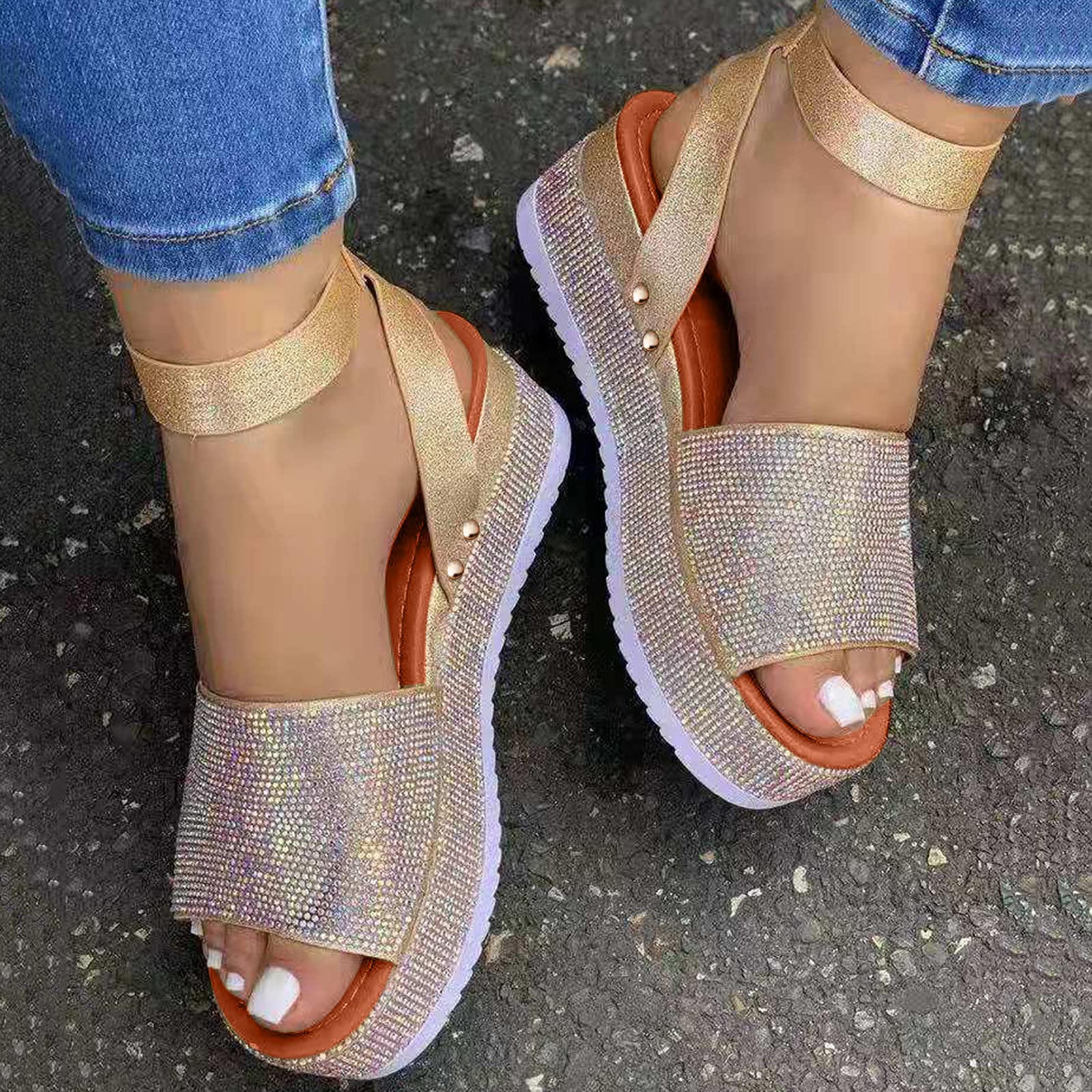 Amazon.com: Fululuer Wedge Sandals for Women Glitter Sandals for Women ...