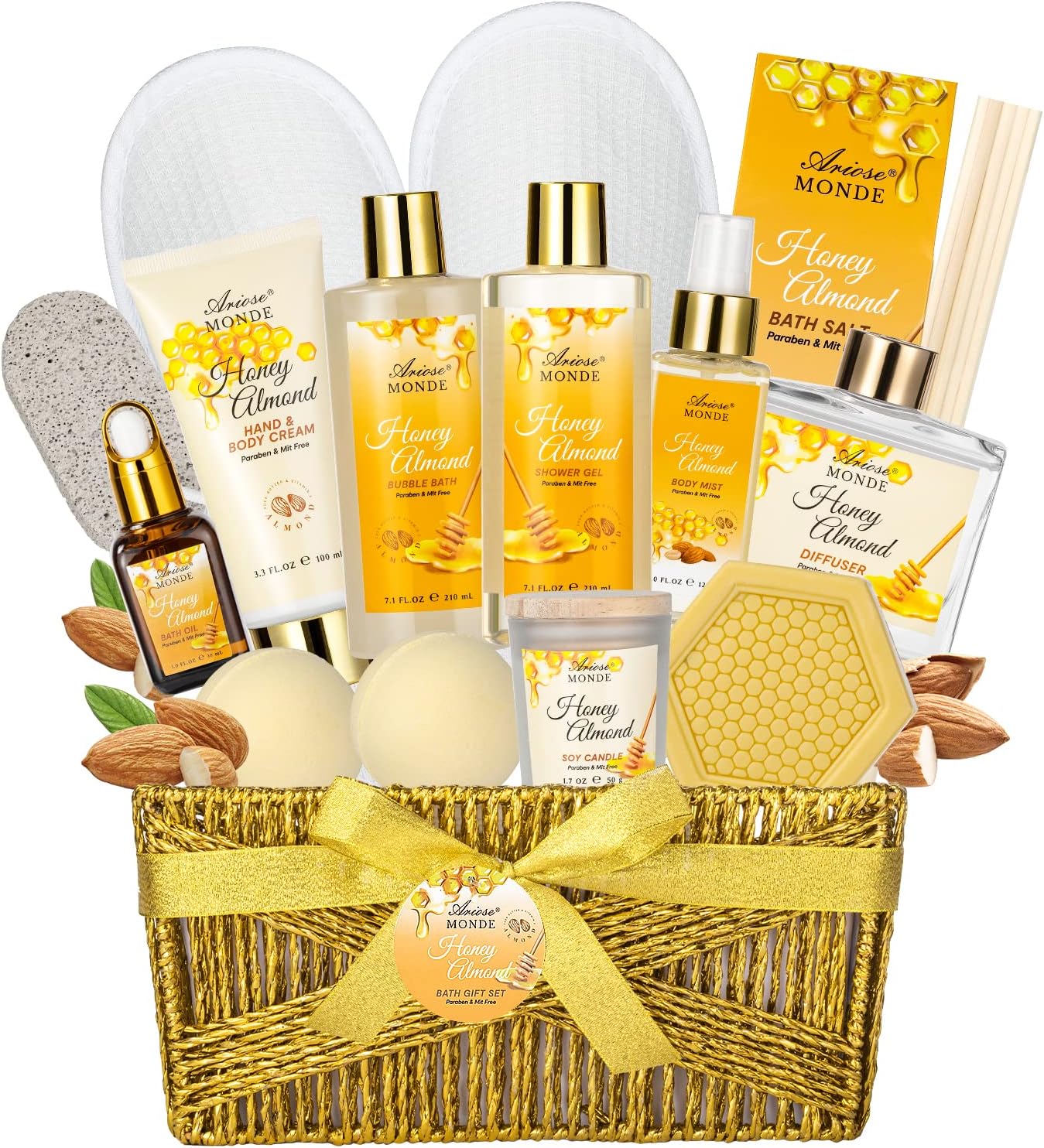 Bath & Body Gift Set, Luxury Home Spa Bath Gift Basket, Honey Almond ...