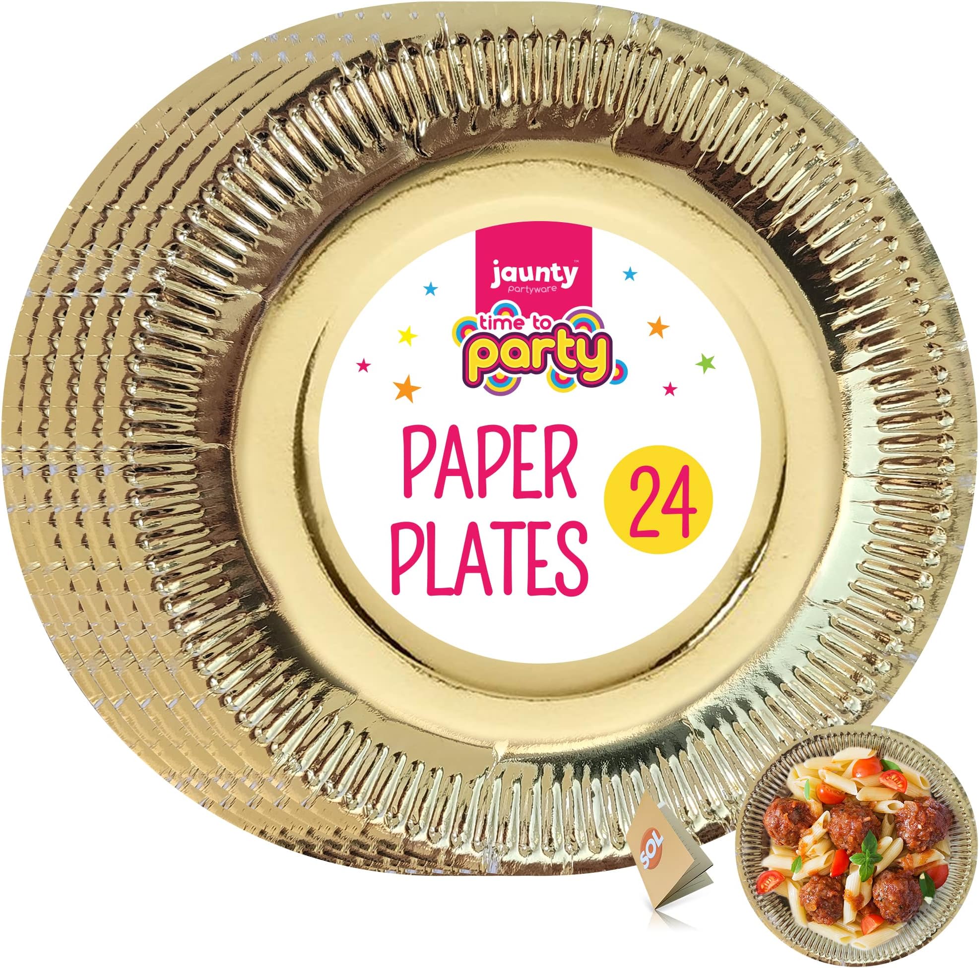 SOL 24pk Gold Paper Plates | Gold Party Plates for All Occasions | Gold ...